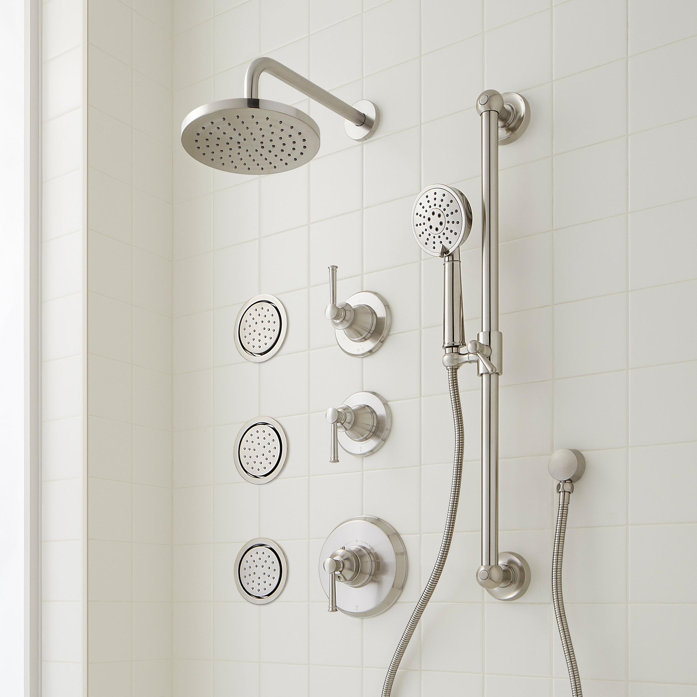 Beasley Thermostatic Shower System with 3 Body Sprays, Slide Bar and ...