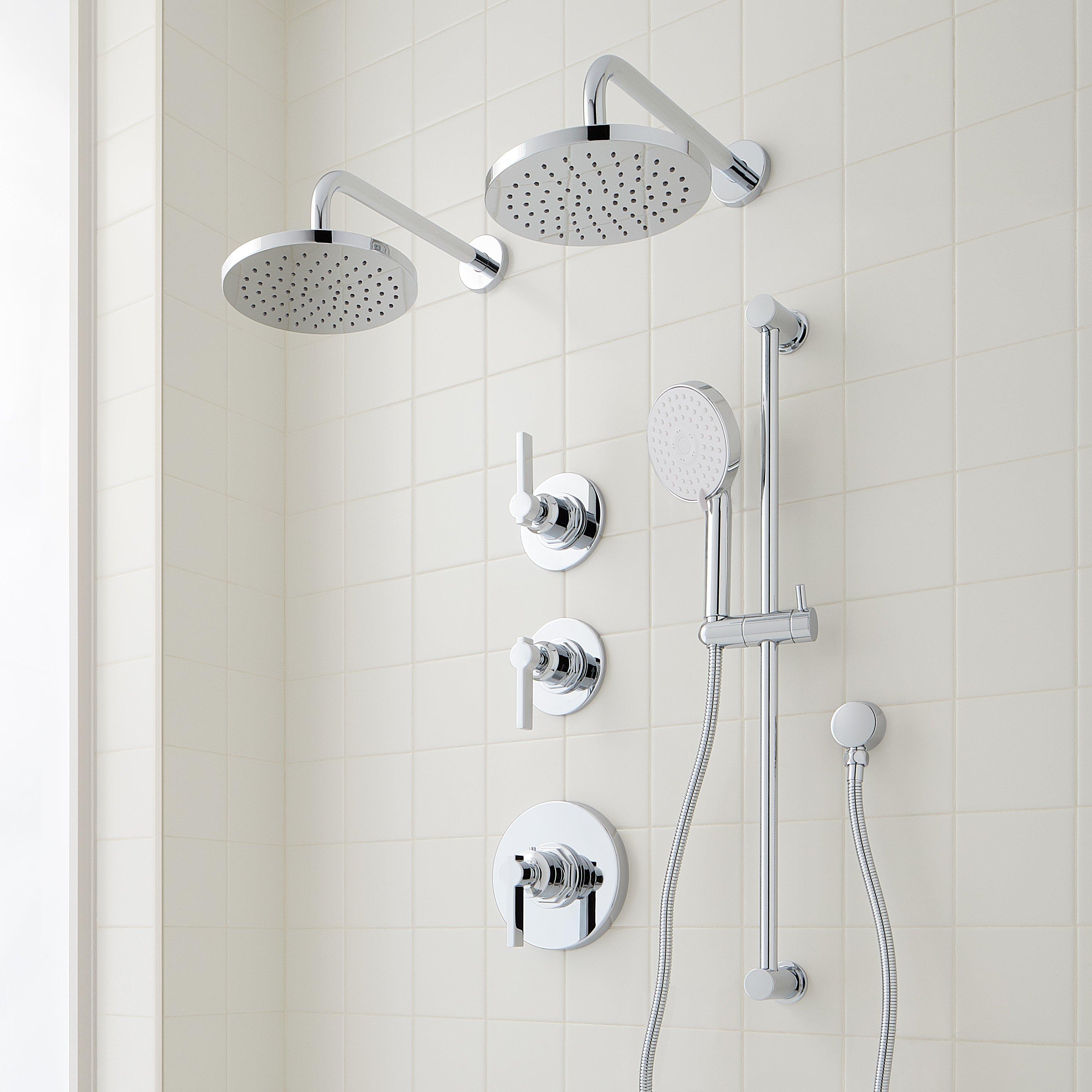 Greyfield Thermostatic Shower System with Dual Showerheads, Slide Bar ...