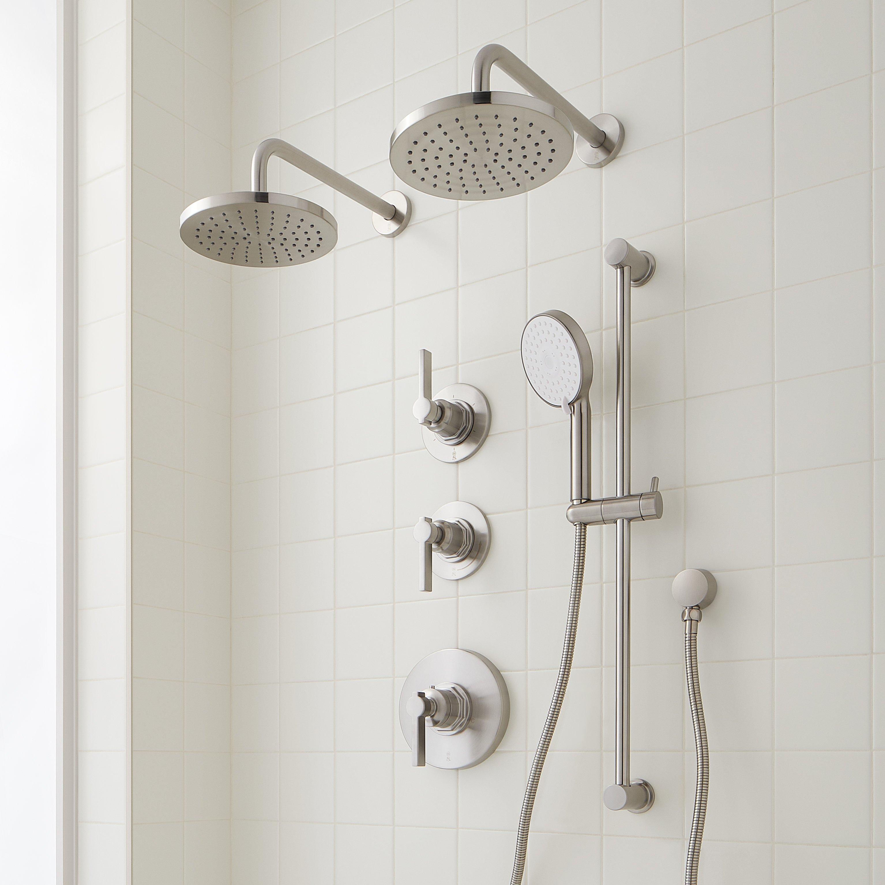 Greyfield Thermostatic Shower System with Dual Showerheads, Slide Bar ...