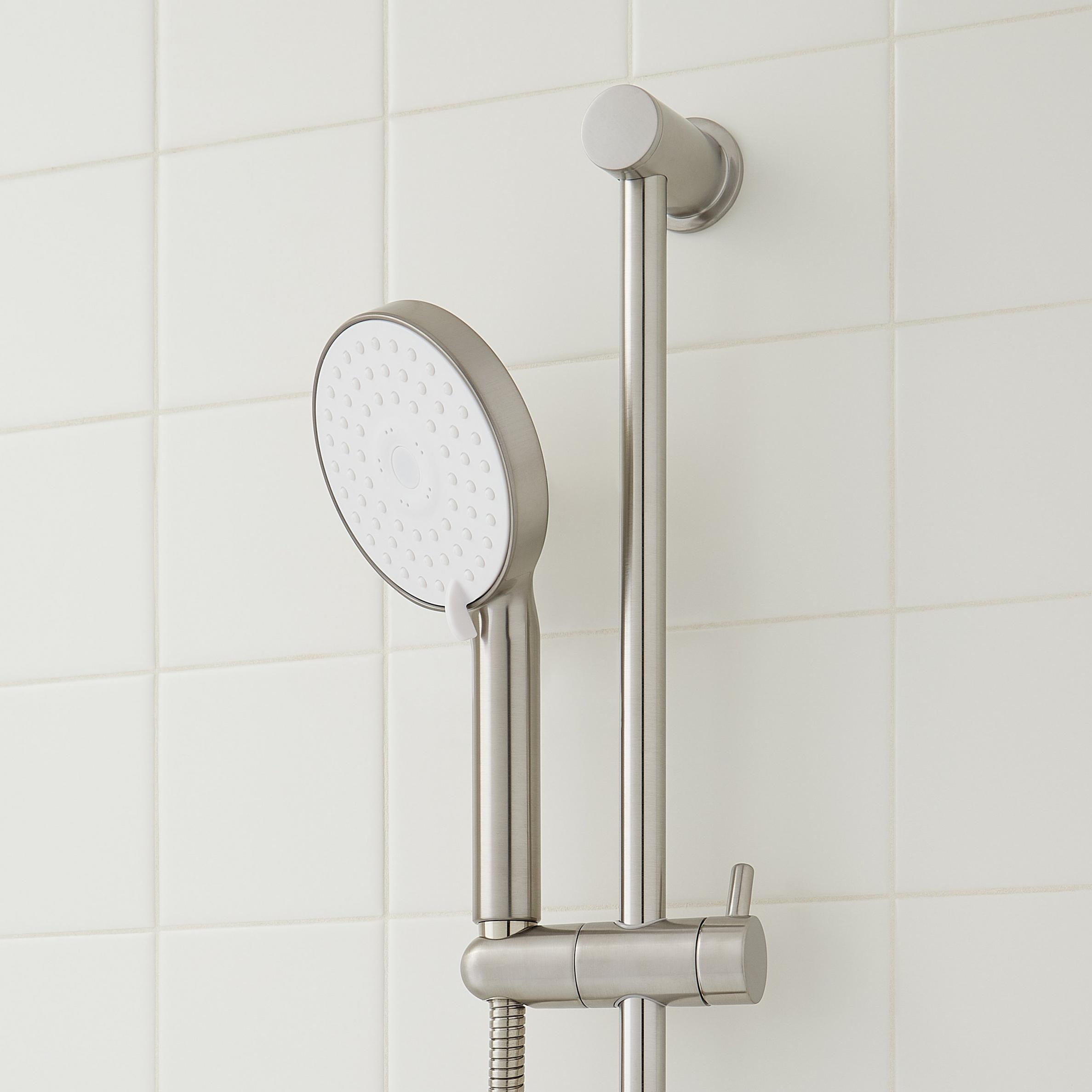 Greyfield Thermostatic Shower System with Dual Showerheads, Slide Bar ...