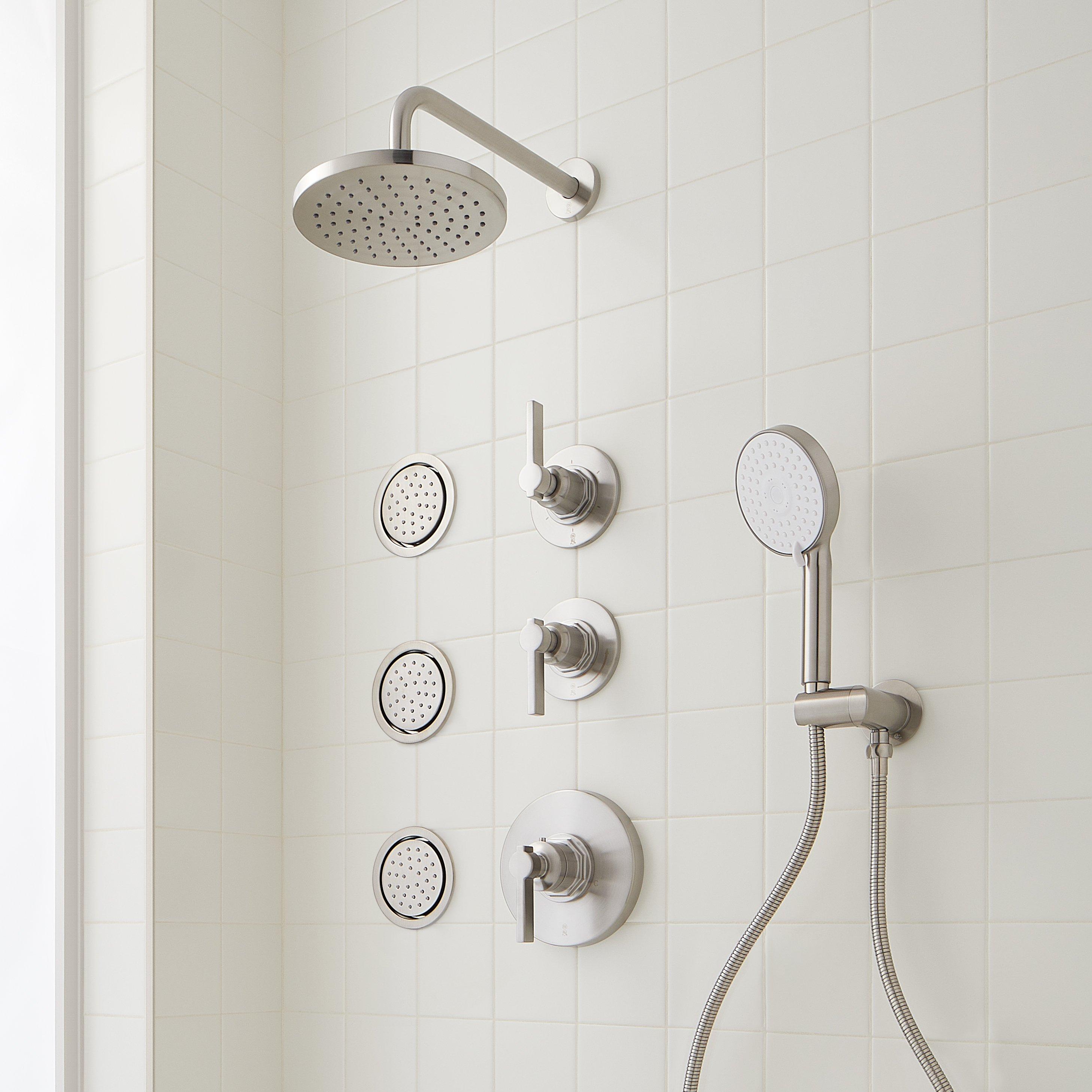 Greyfield Thermostatic Shower System with 3 Body Sprays and Hand Shower ...