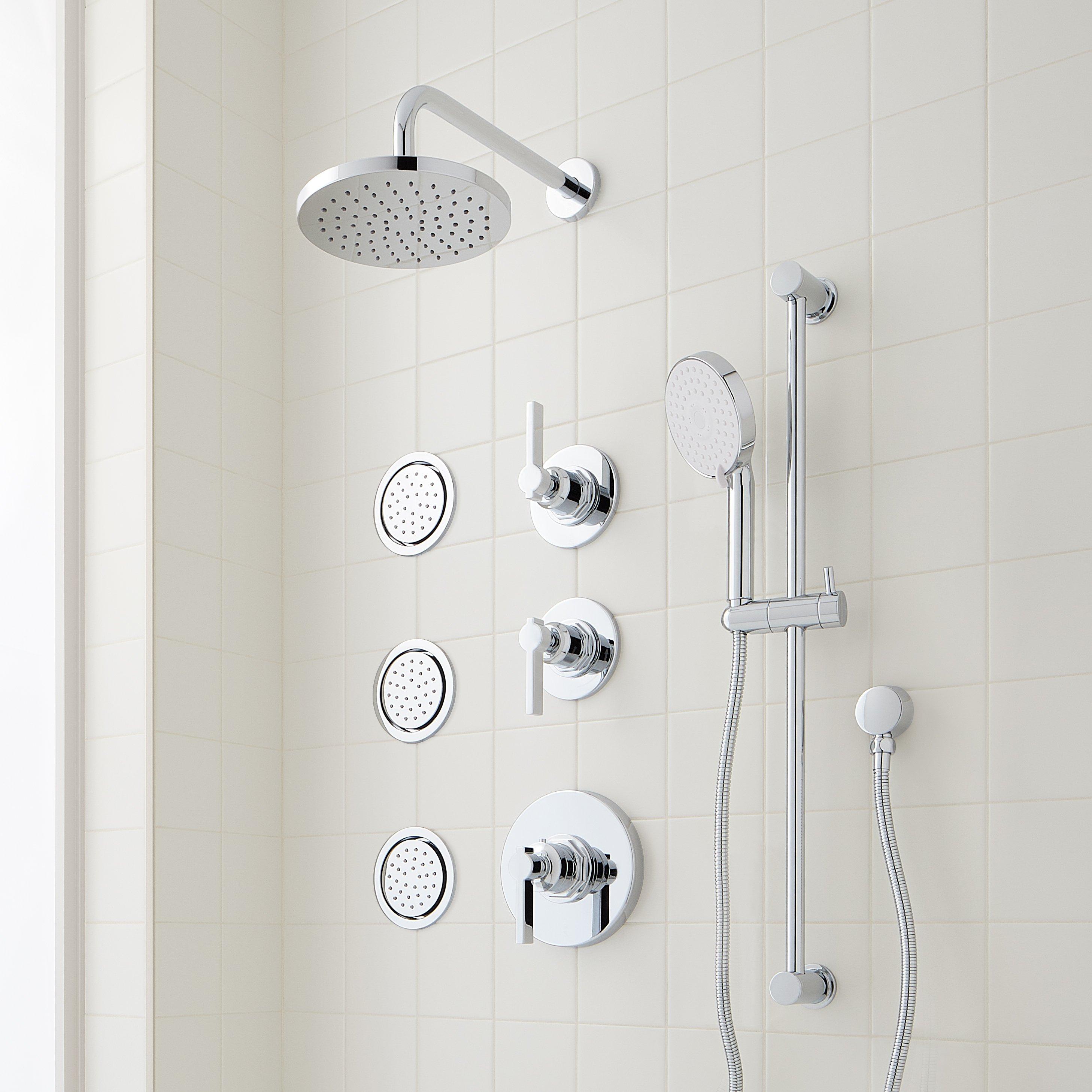 Greyfield Thermostatic Shower System with 3 Body Sprays, Slide Bar and ...