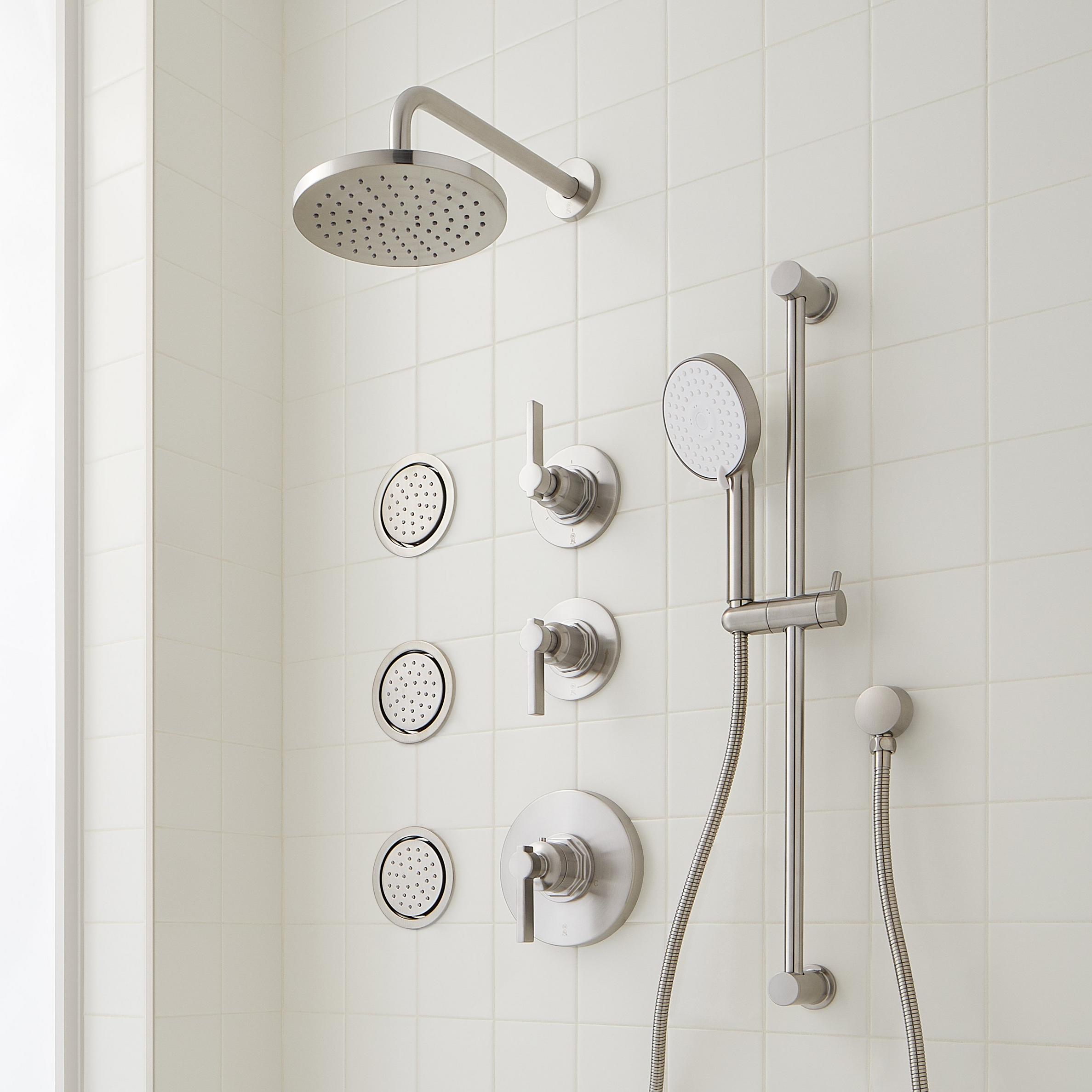 Greyfield Thermostatic Shower System with 3 Body Sprays, Slide Bar and ...