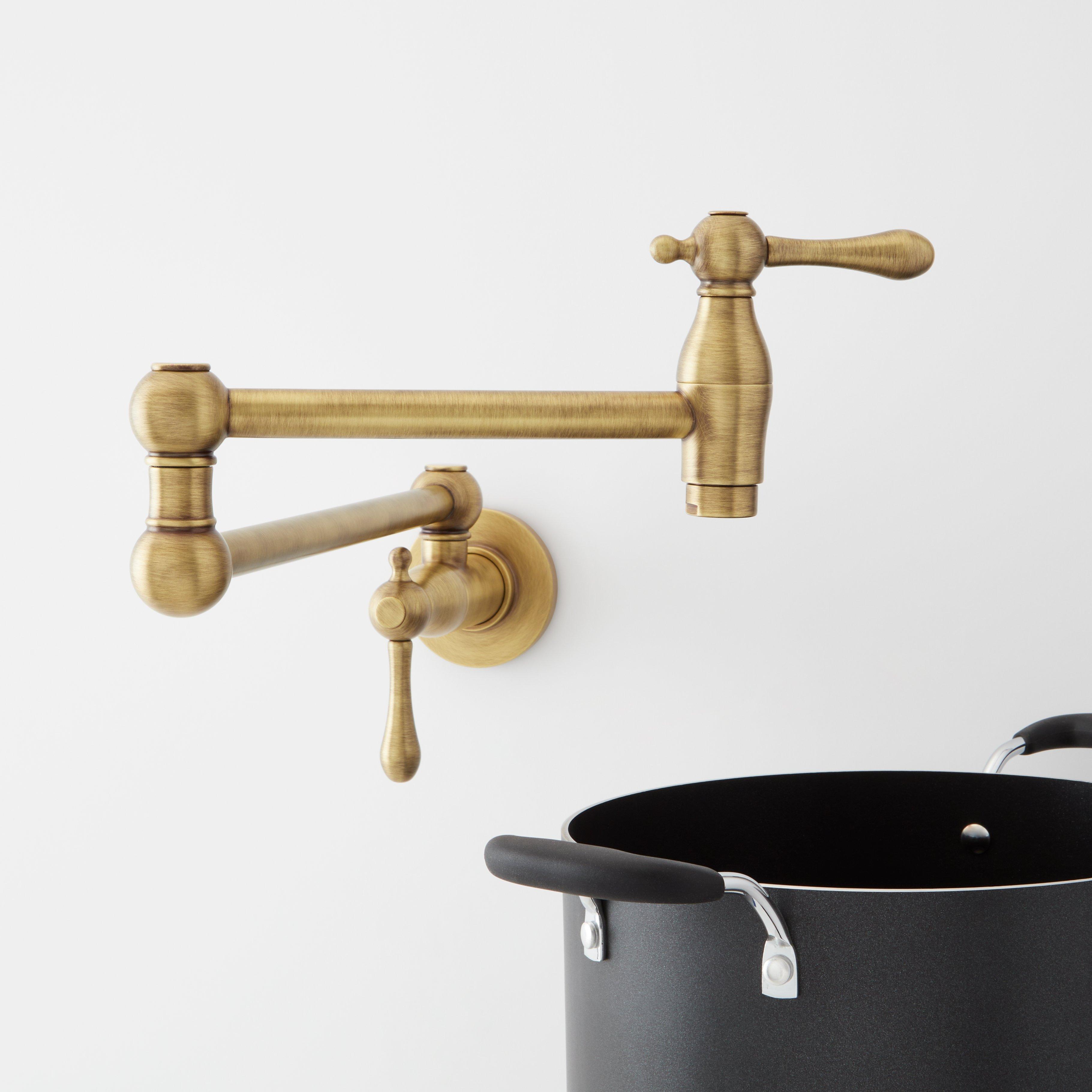 Traditional Retractable Wall-Mount Pot Filler Faucet - Aged Brass ...