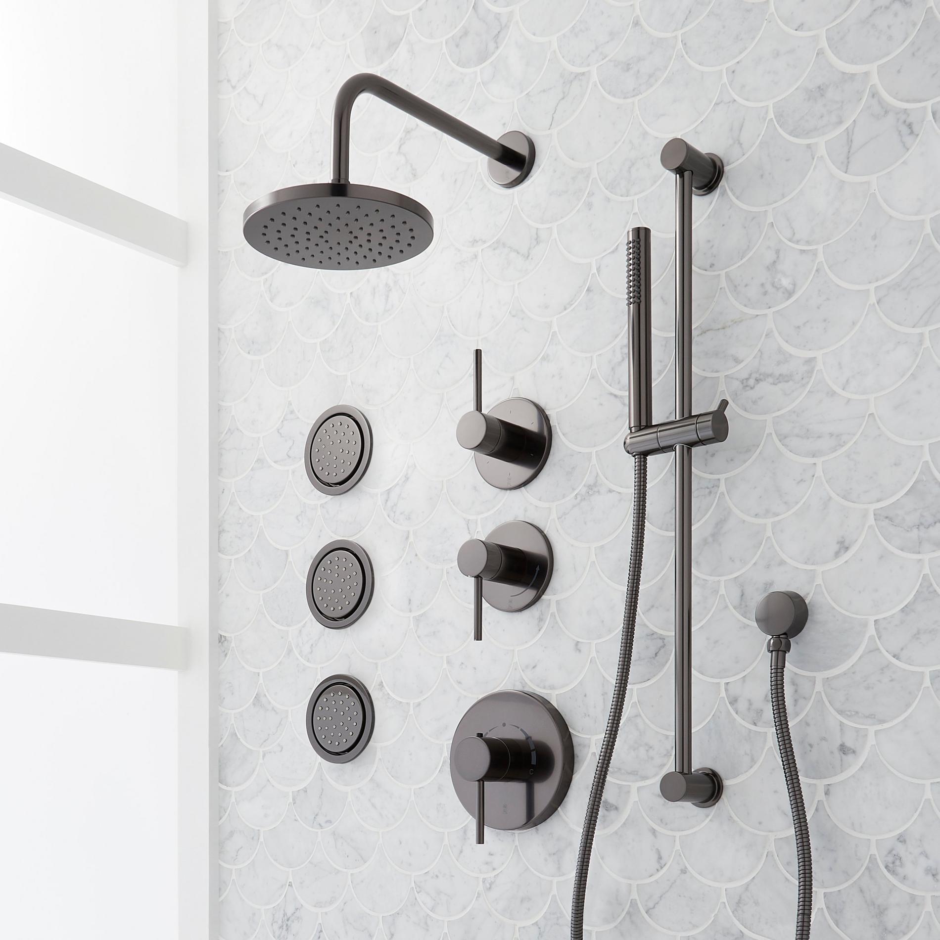 Lexia Thermostatic Shower System with 3 Body Sprays, Slide Bar and Hand ...