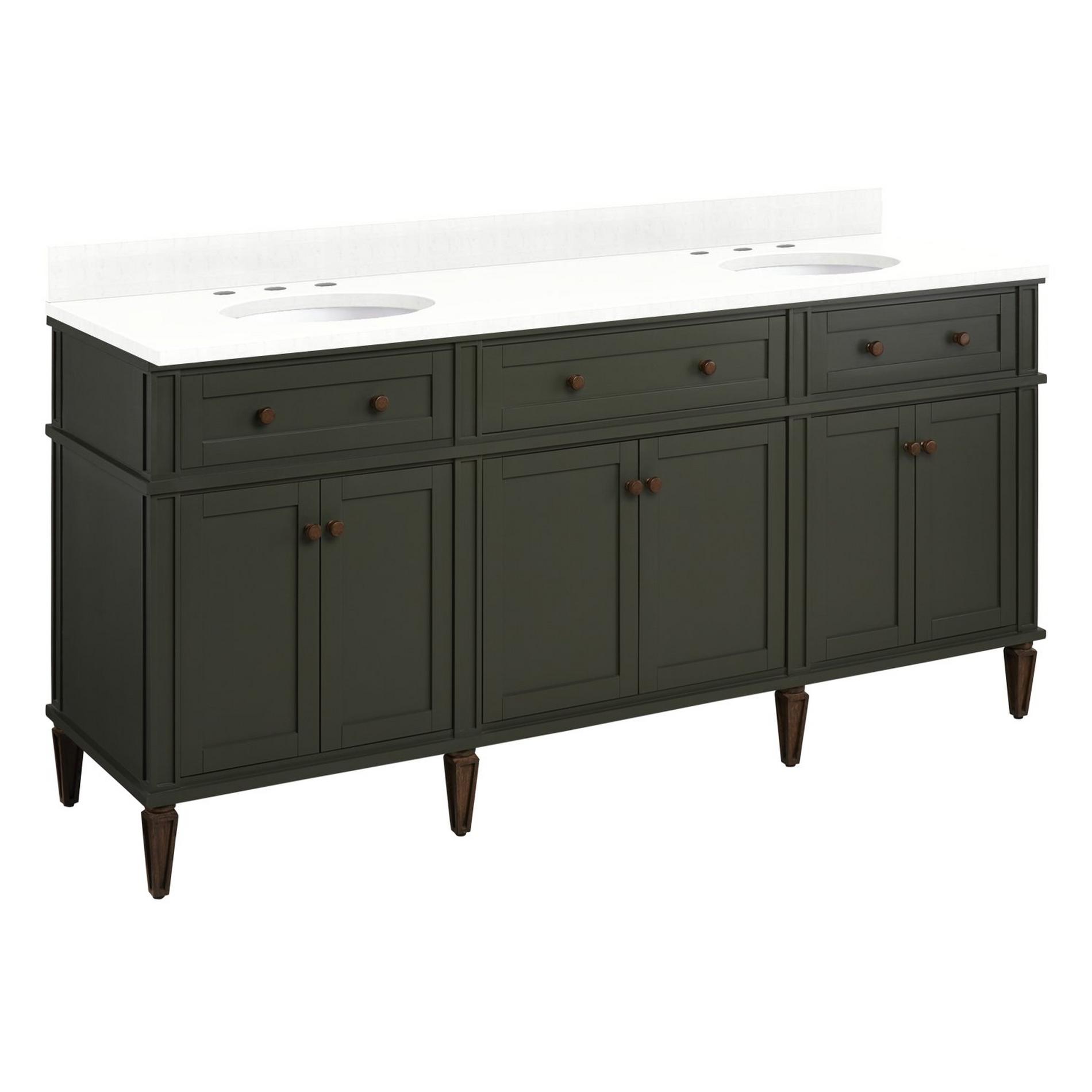 72" Elmdale Vanity with Undermount Sinks - Dark Olive Green - Feathered ...