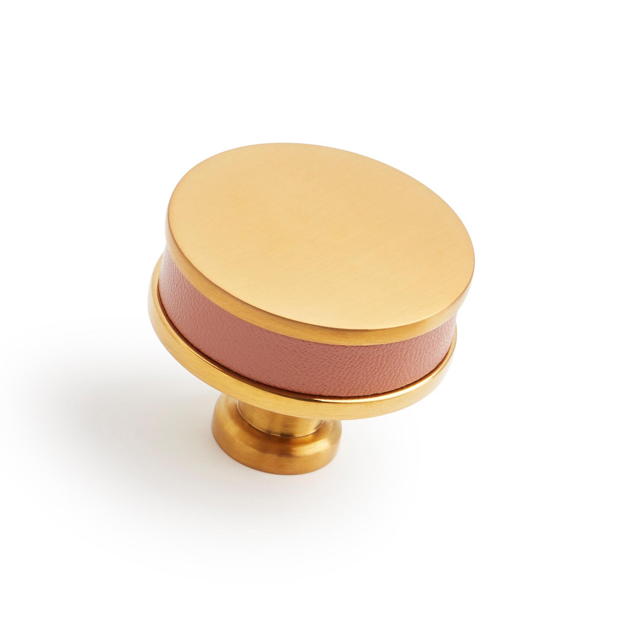 Lazzara Round Cabinet Knob Cognac Leather | Signature Hardware