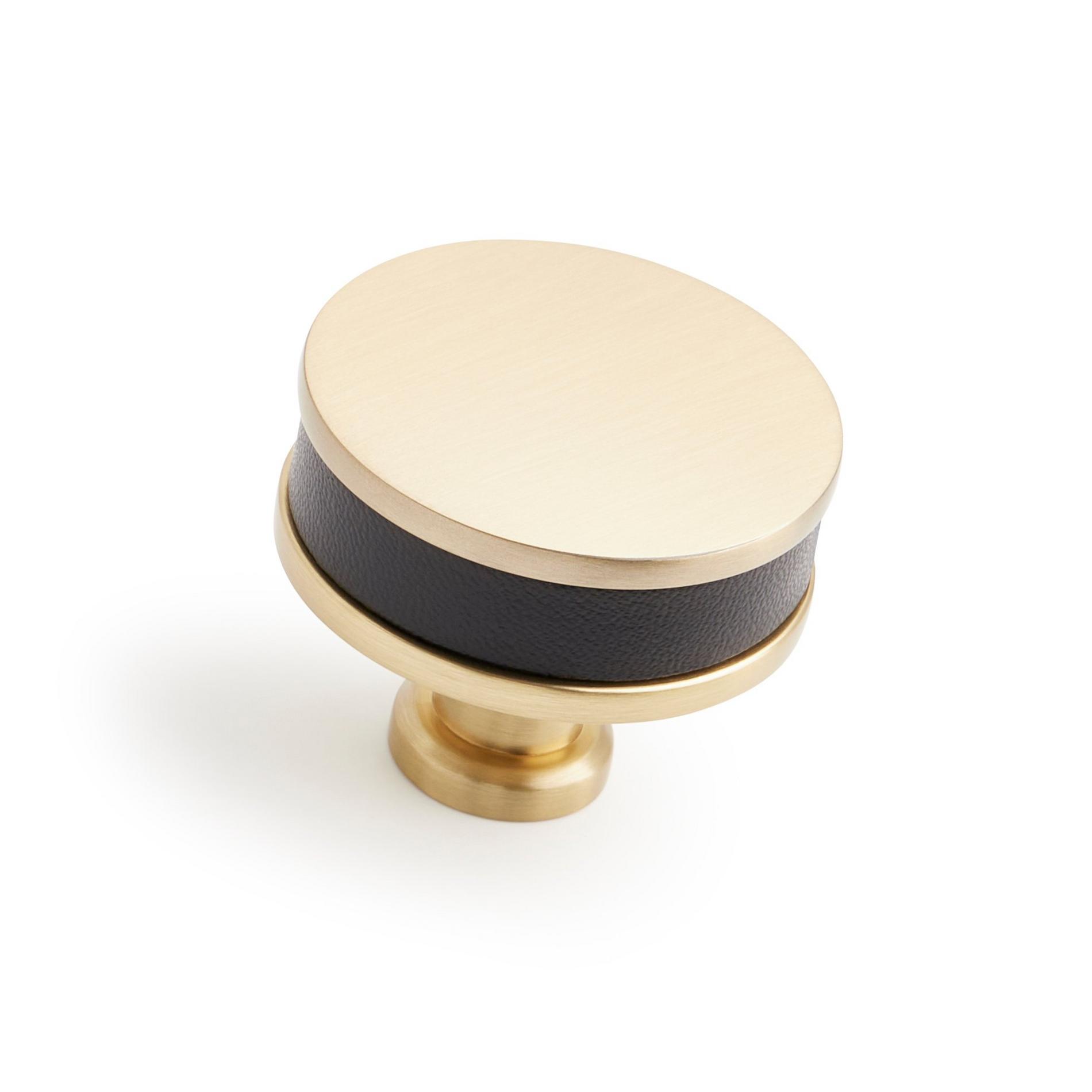 Lazzara Round Cabinet Knob Black Leather | Signature Hardware