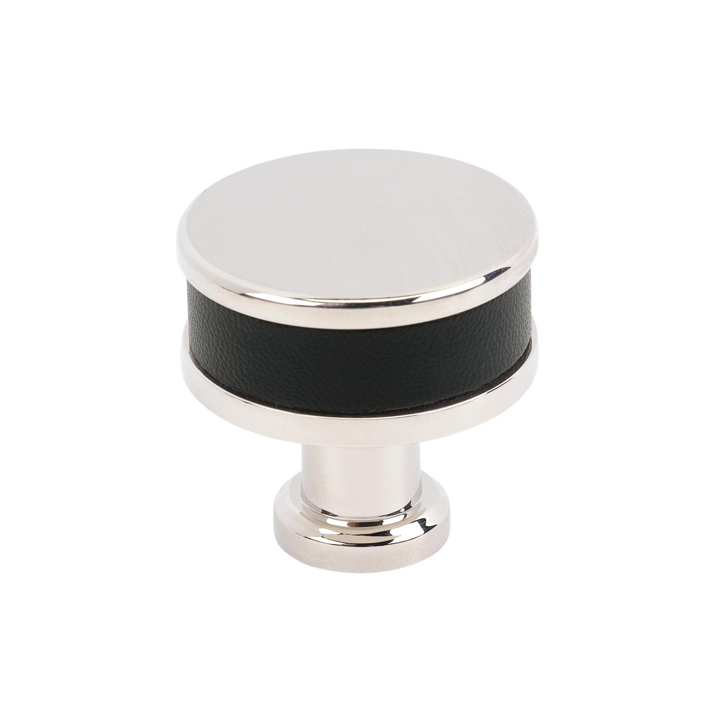 Lazzara Round Cabinet Knob Black Leather | Signature Hardware