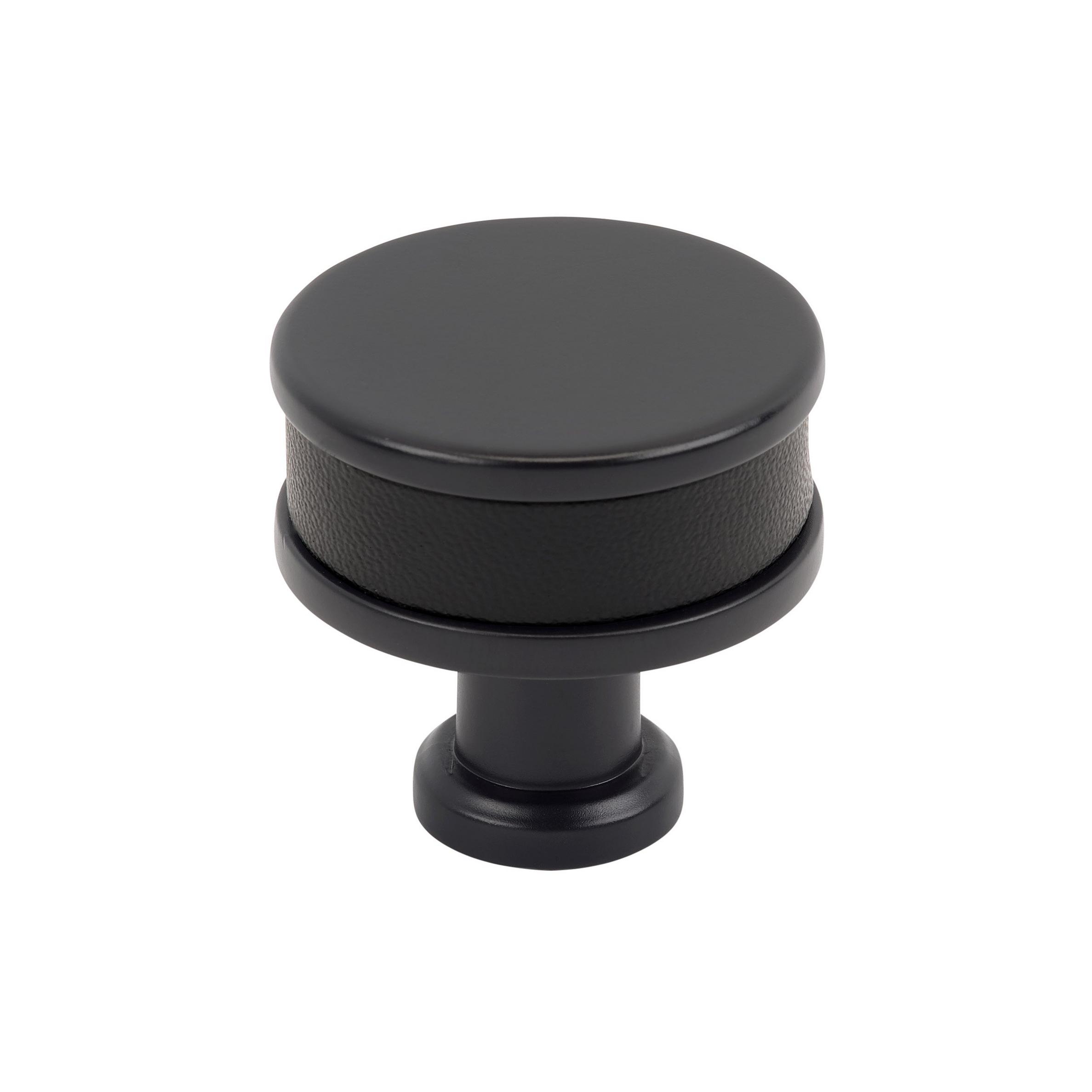 Lazzara Round Cabinet Knob Black Leather | Signature Hardware