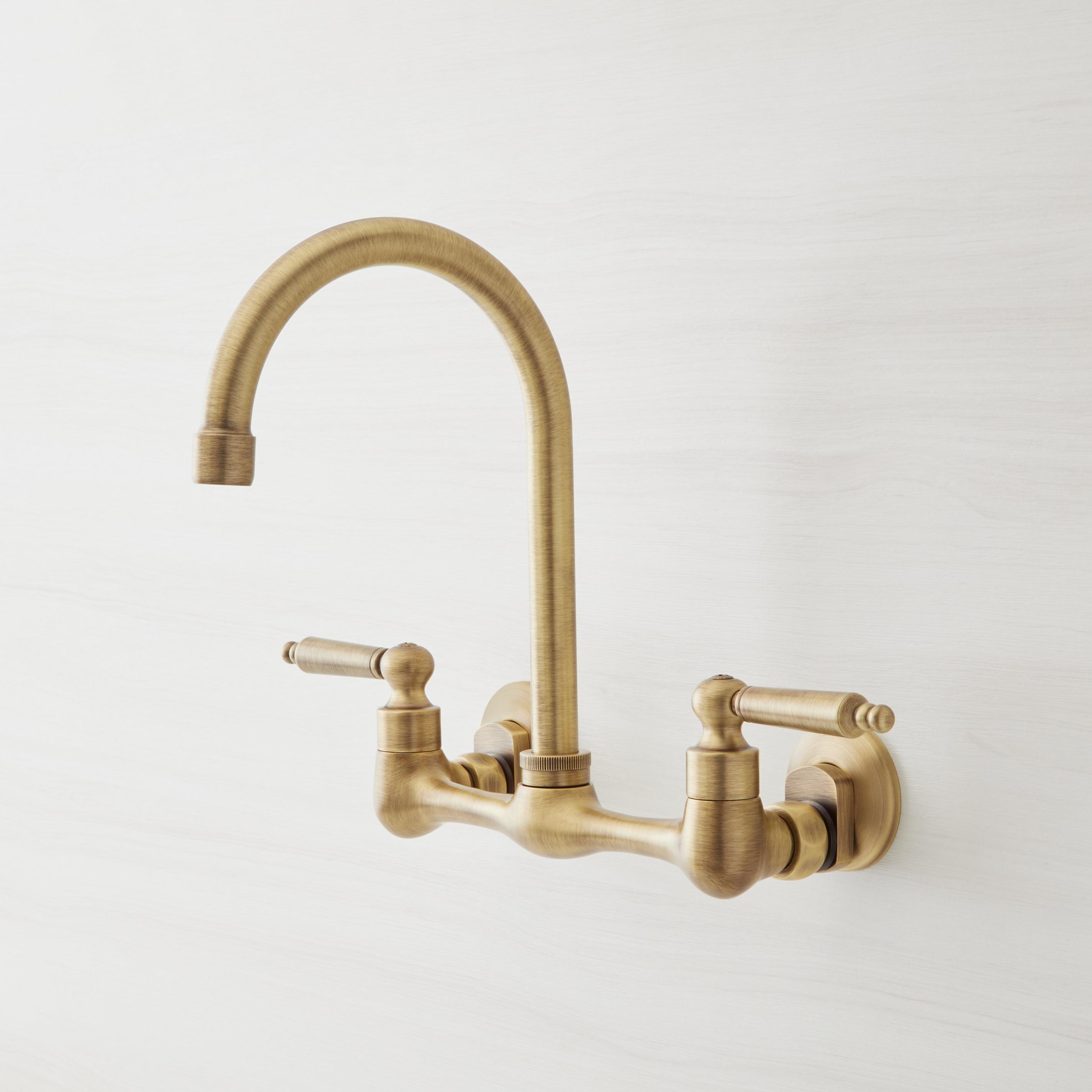 Jessamy Wall-Mount Kitchen Faucet - Aged Brass | Signature Hardware