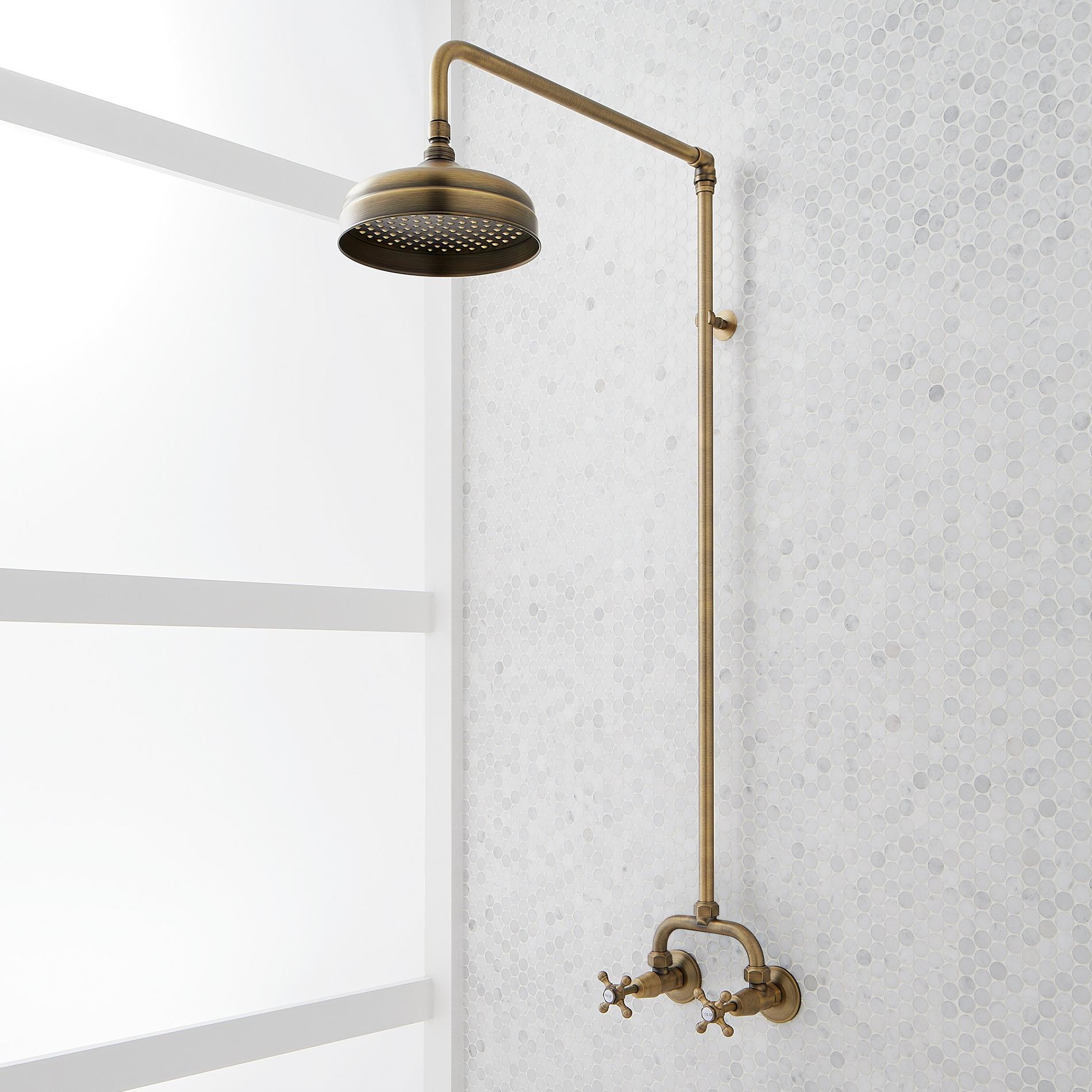 Baudette Exposed Pipe Wall-Mount Shower With Rainfall Shower Head ...
