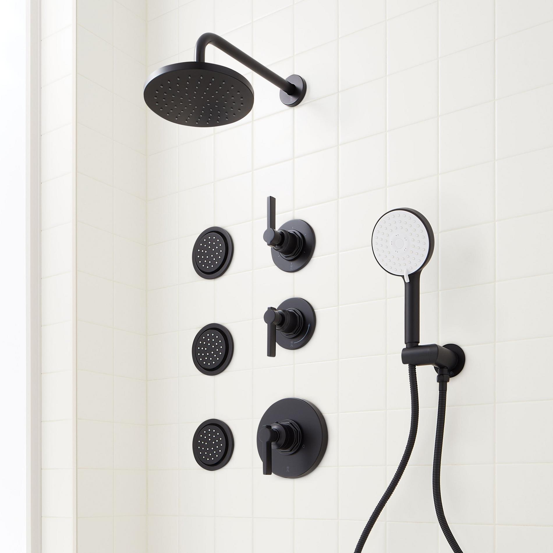 Greyfield Thermostatic Shower System with 3 Body Sprays and Hand Shower ...