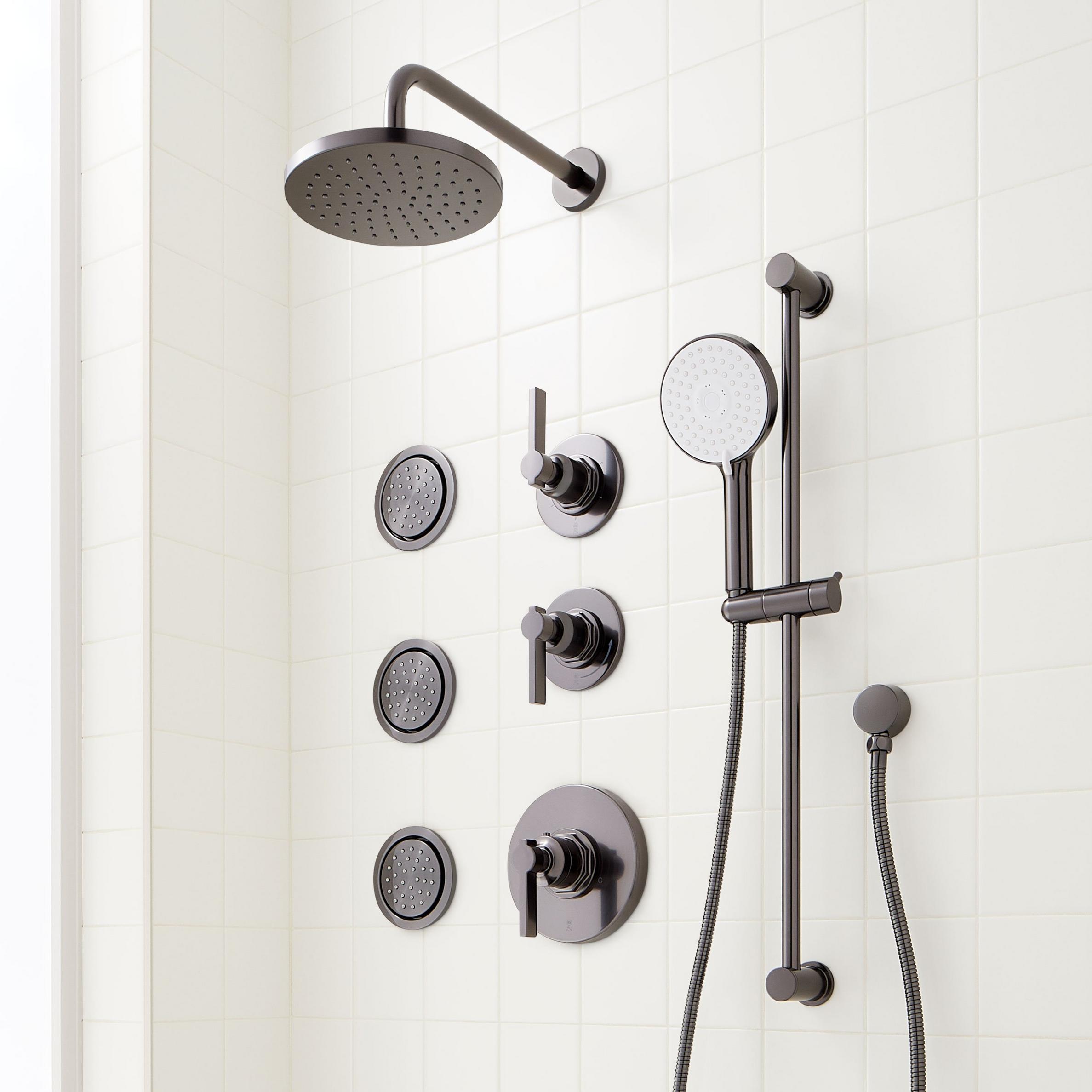 Greyfield Thermostatic Shower System with 3 Body Sprays, Slide Bar and ...