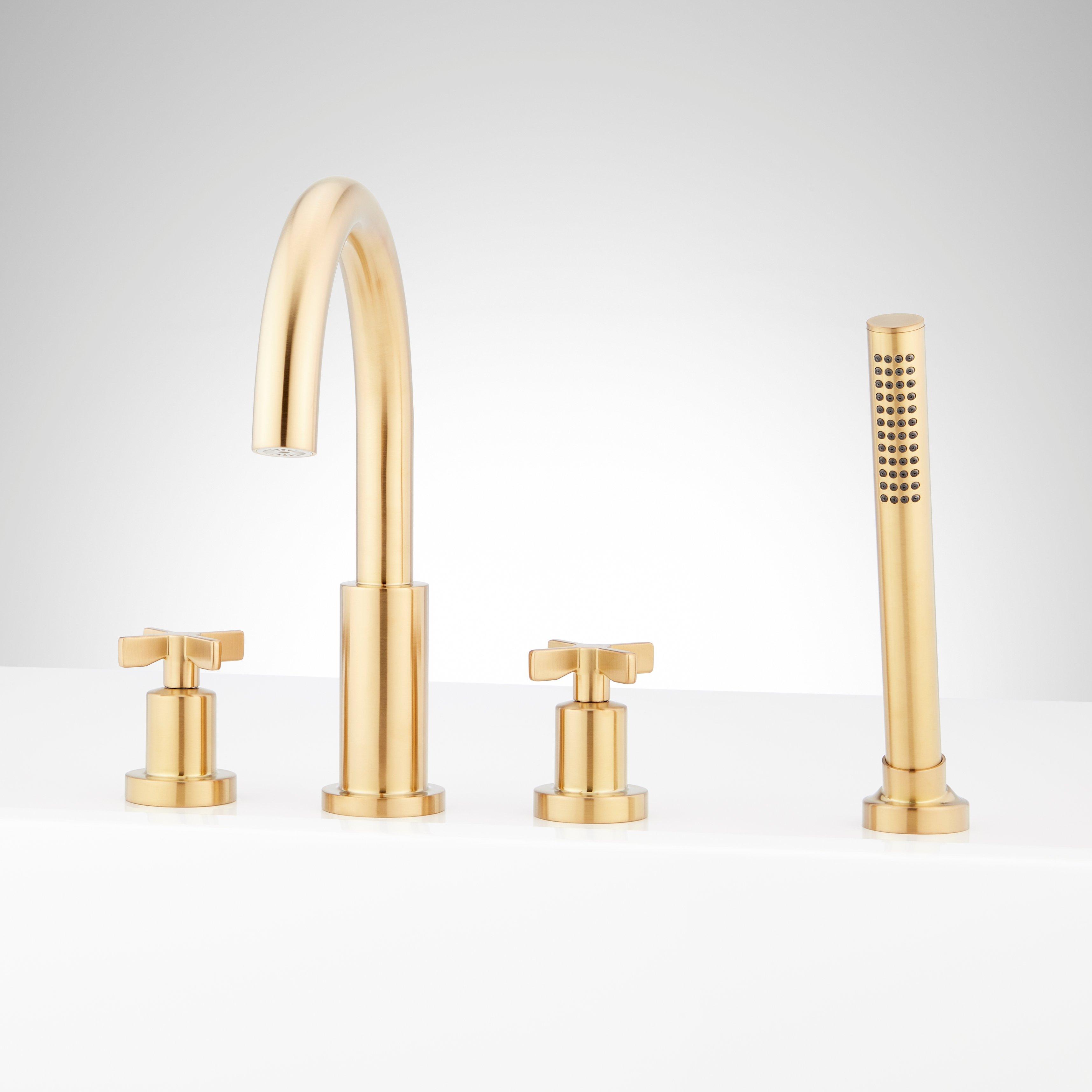 Vassor 4-Hole Roman Tub Faucet and Hand Shower with Rough-In Valve ...