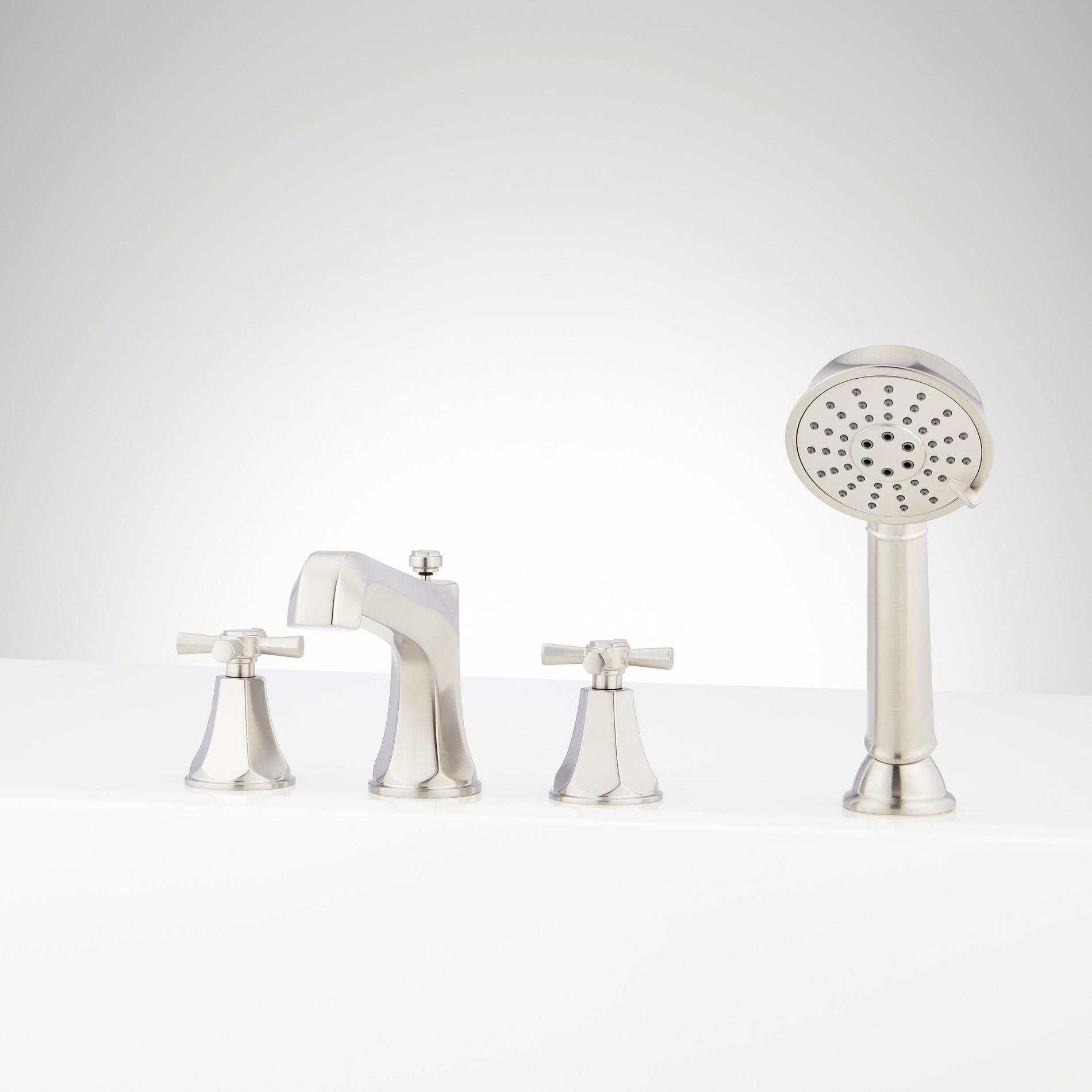 Elita 4-Hole Roman Tub Faucet and Hand Shower - Cross Handles ...