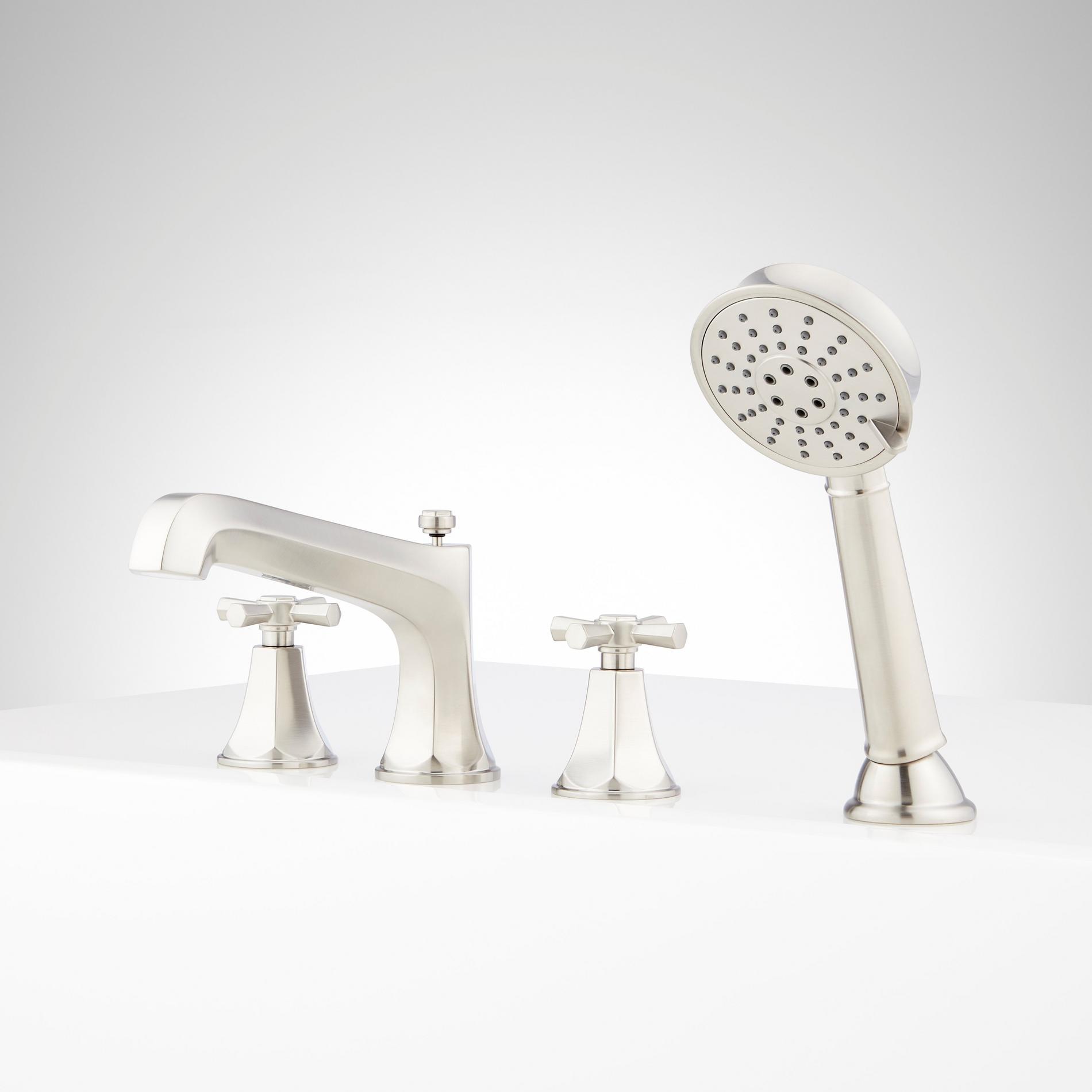Elita 4-Hole Roman Tub Faucet and Hand Shower - Cross Handles ...
