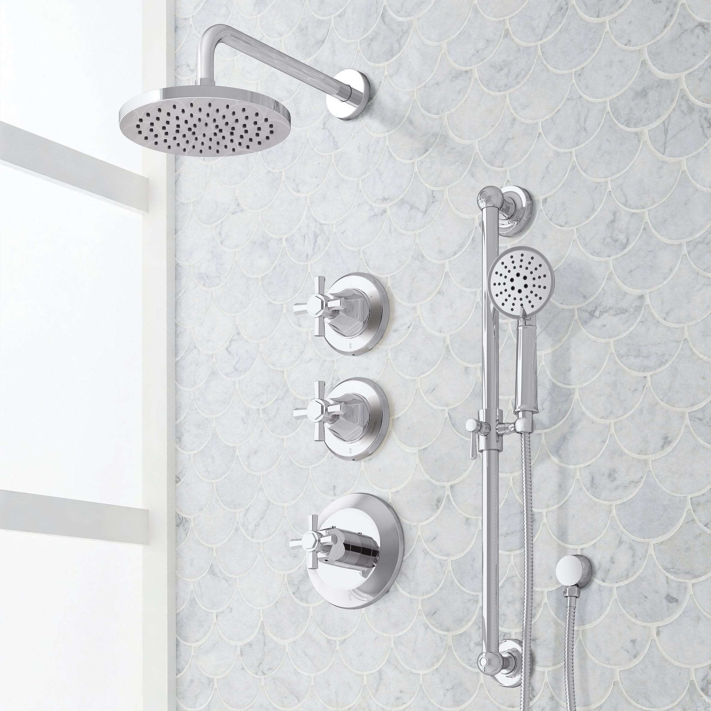 Elita Thermostatic Shower System With Slide Bar and Hand Shower - Cross ...