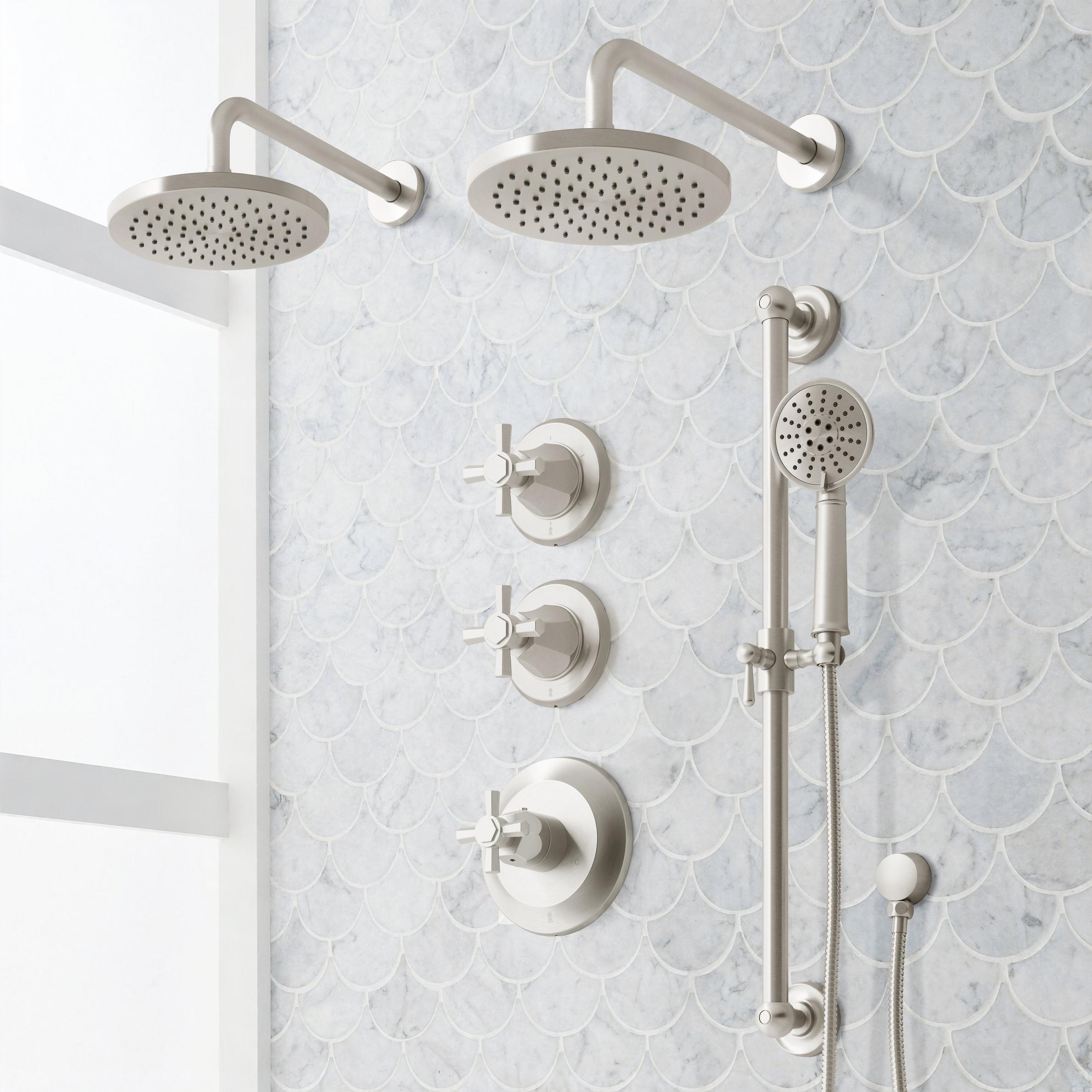 Elita Thermostatic Shower System - Dual Showerheads, Slide Bar and Hand ...