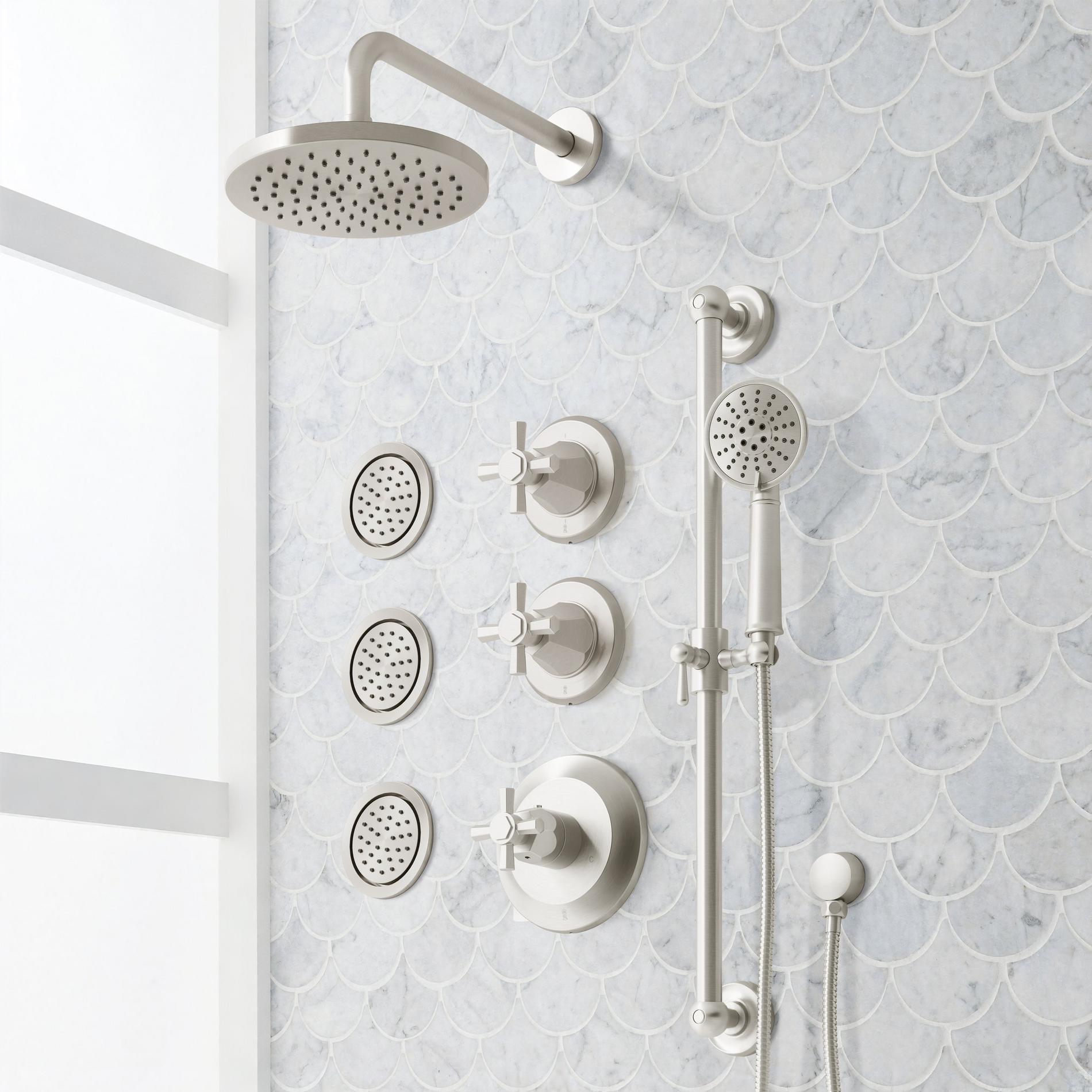 Elita Thermostatic Shower System - 3 Body Sprays, Slide Bar and Hand ...
