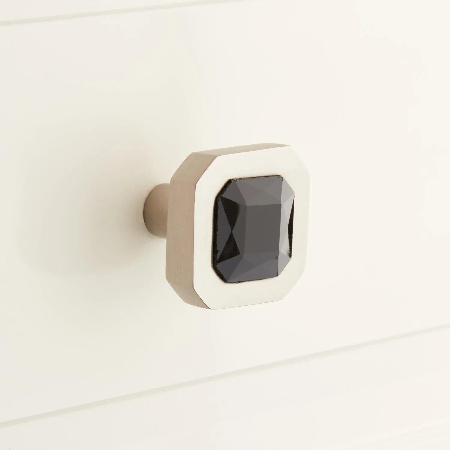Frayser Brass Cabinet Knob - Black Glass Inlay - Brushed Nickel ...
