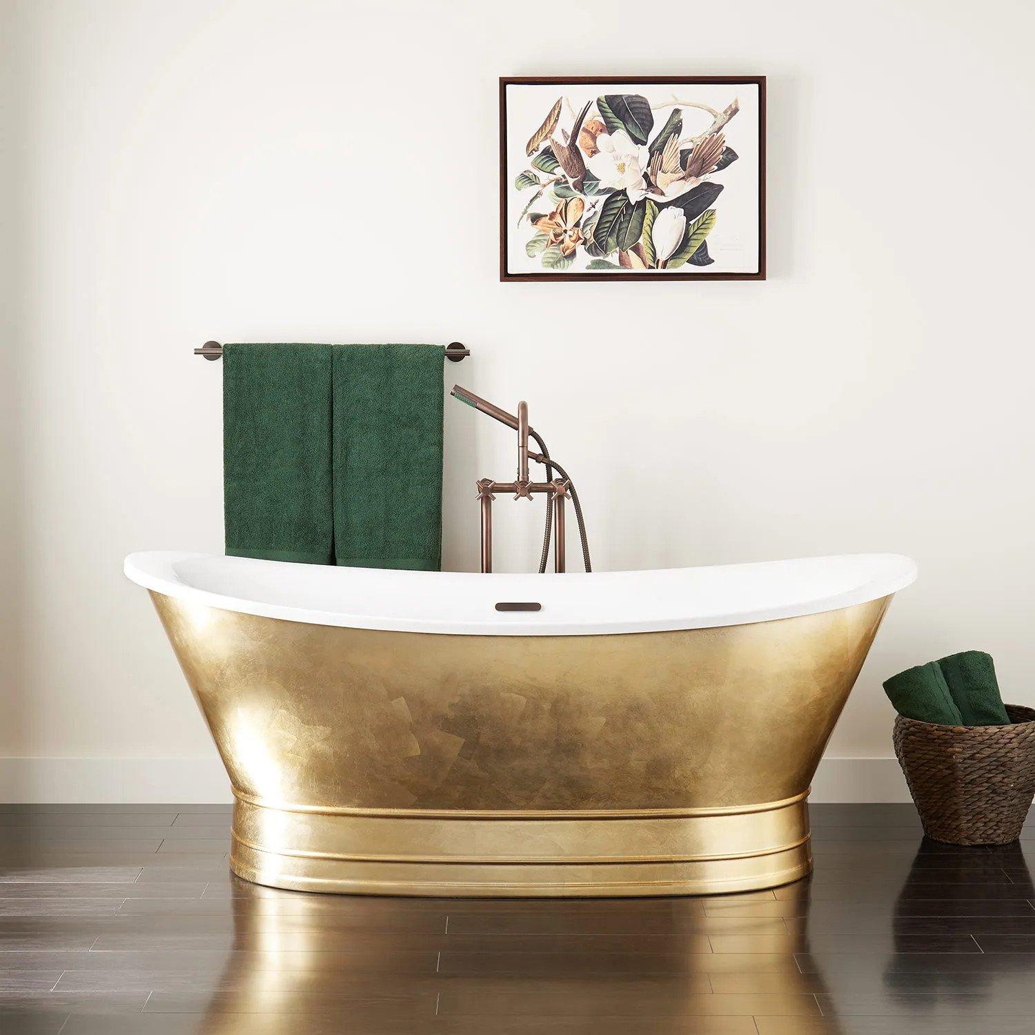 69" Desborough Acrylic Freestanding Double-Slipper Tub - Gold Leaf ...