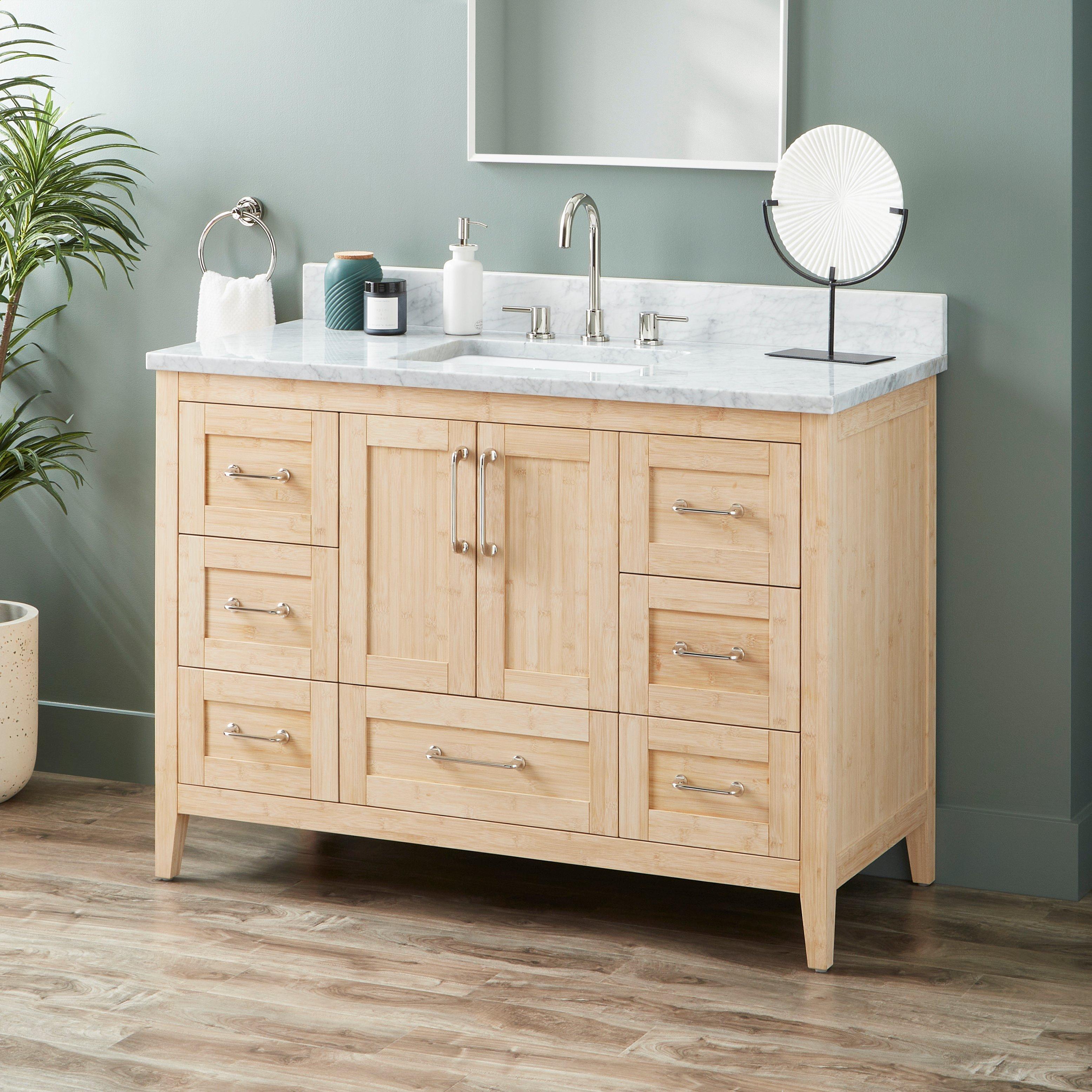 48" Arrietty Vanity with Outlet - Rect Undermount Sink - Natural Bamboo ...