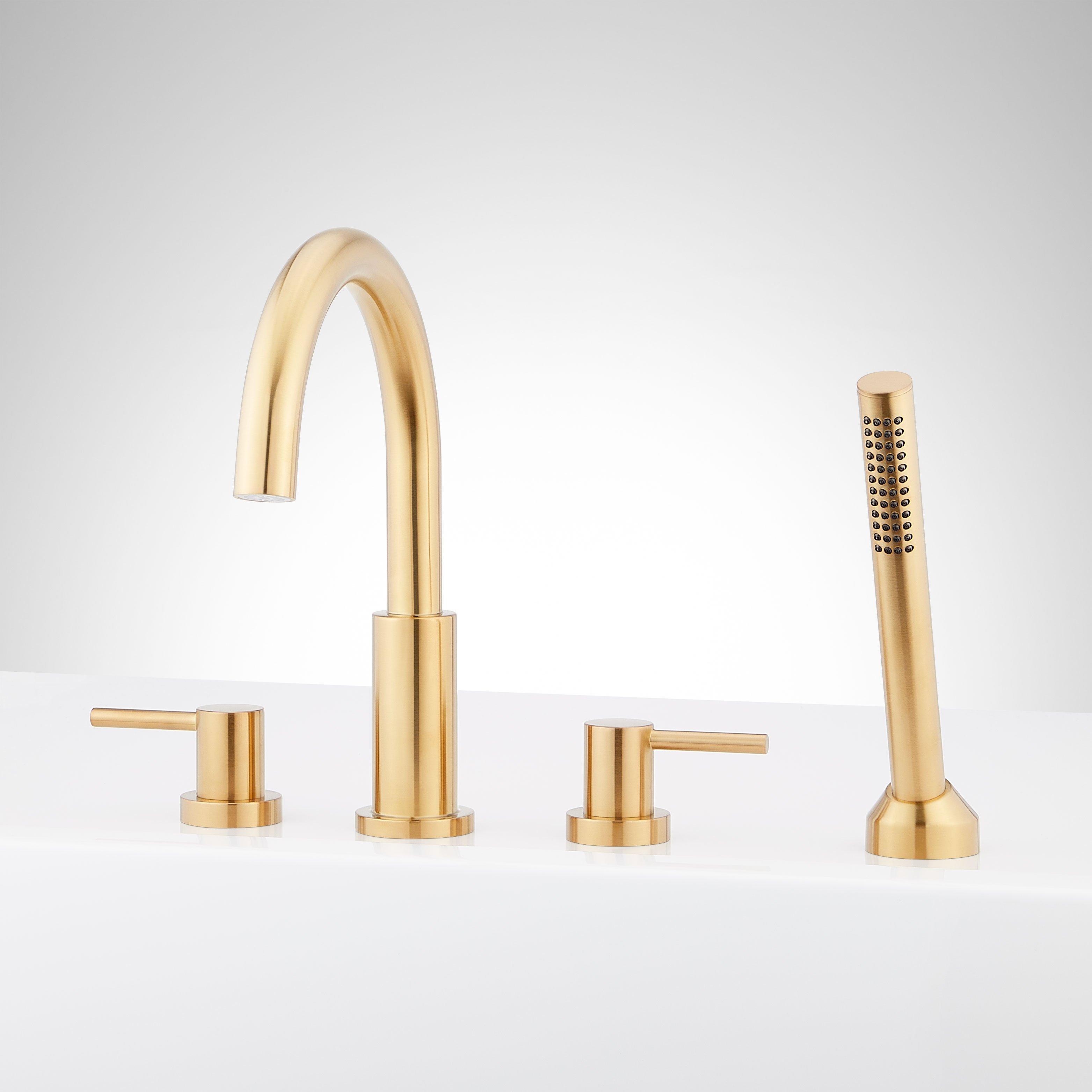 Lexia 4-Hole Roman Tub Faucet and Hand Shower - Brushed Gold ...