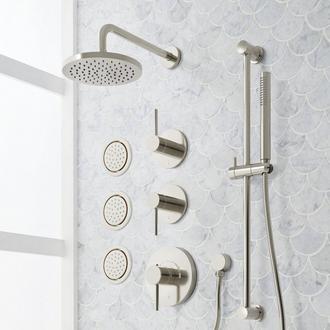 Lexia Thermostatic Shower System with 3 Body Sprays, Slide Bar and Hand ...