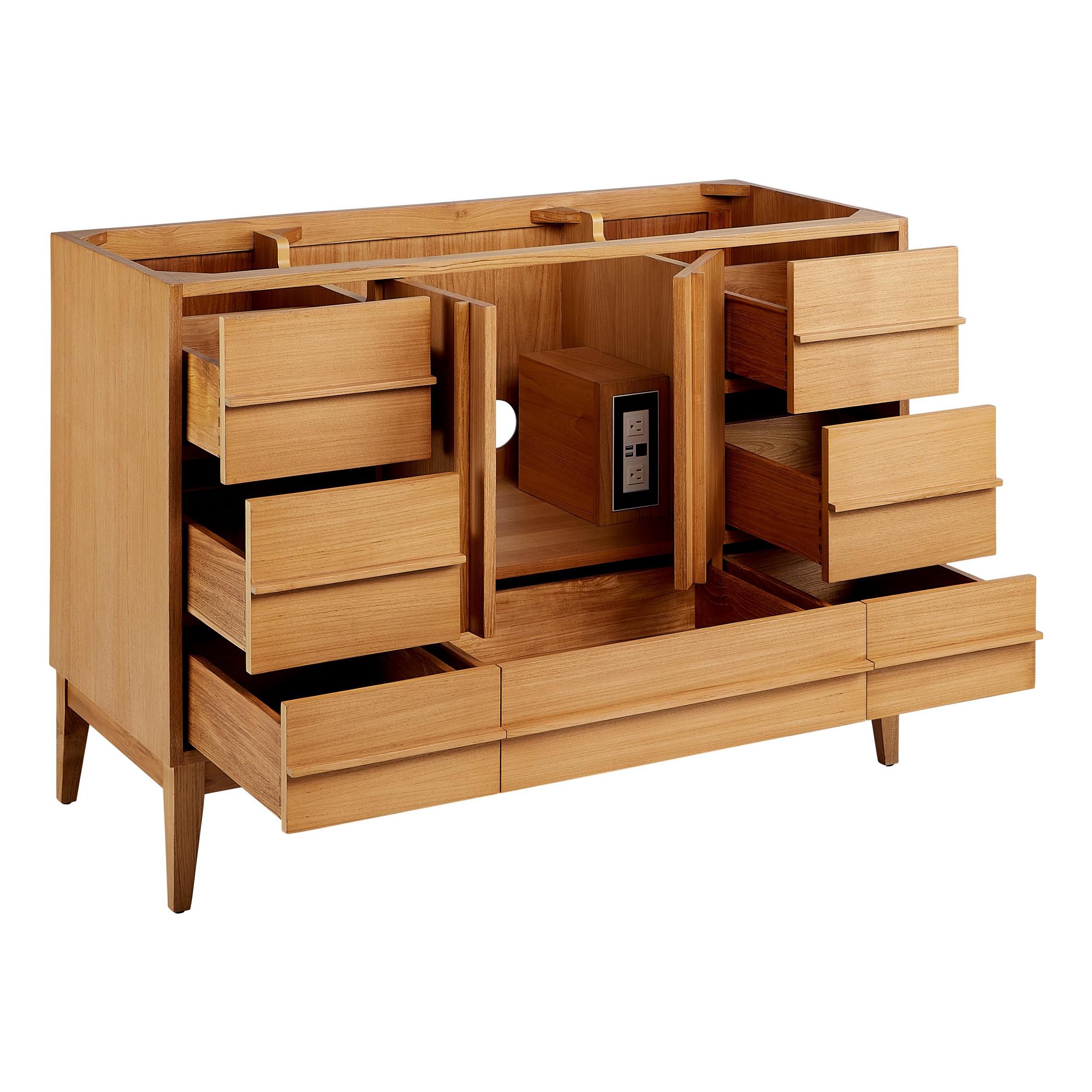 48" Sybill Vanity with Outlet - Natural Teak - Vanity Cabinet Only ...