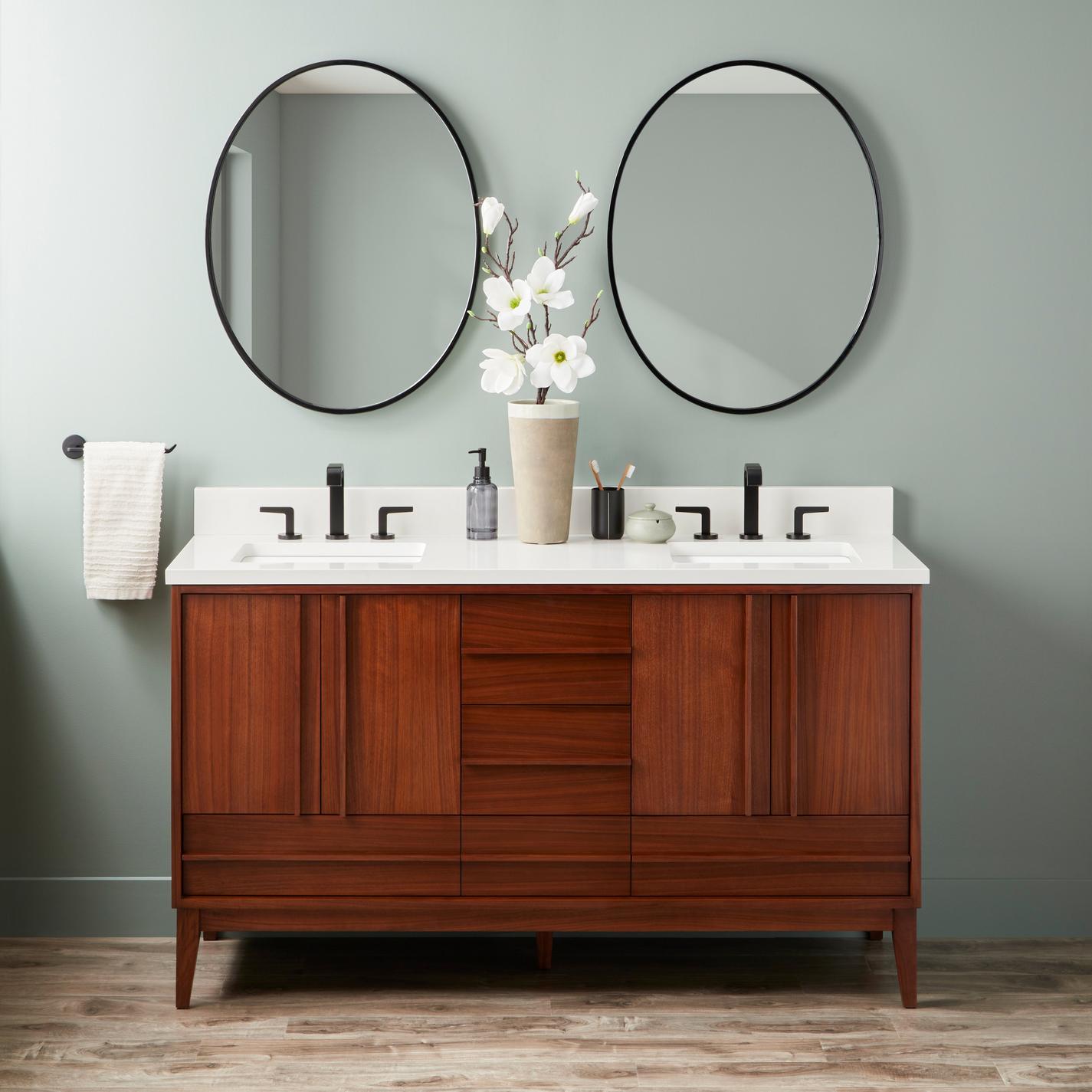 60" Sybill Mahogany Double Vanity - Outlets - Rect Undermount - Washed ...