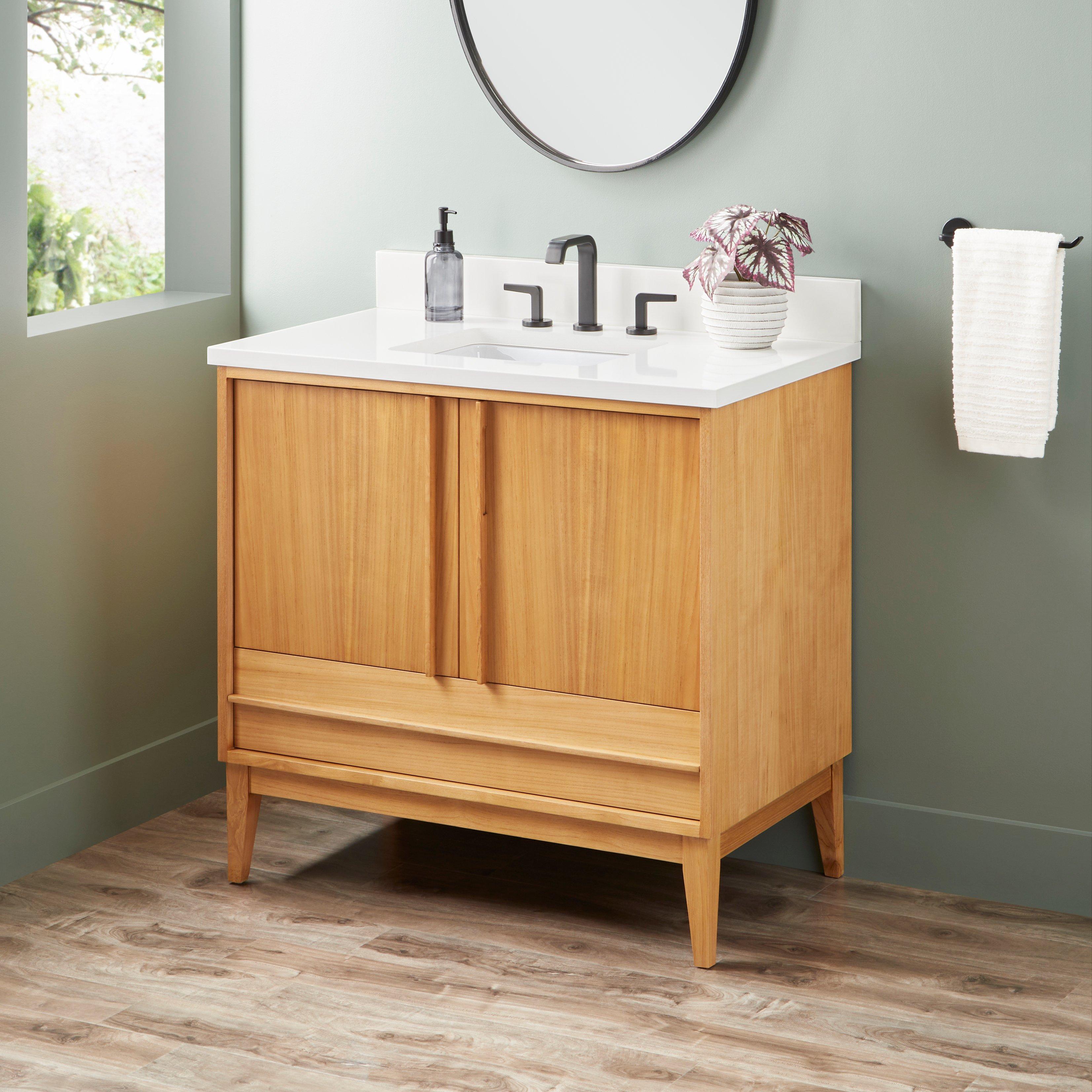 36" Sybill Vanity - Outlet - Rect Undermount - Natural Teak | Signature ...