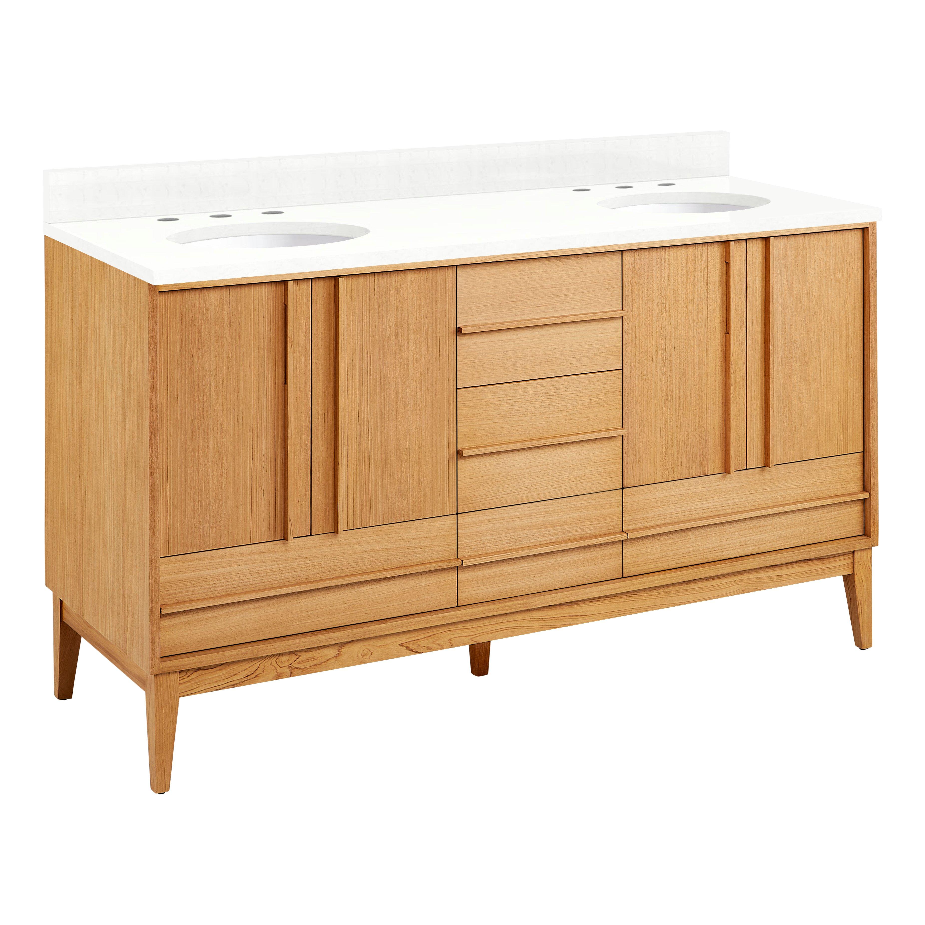 60" Sybill Double Vanity - Outlets Undermount - Natural Teak - FW ...