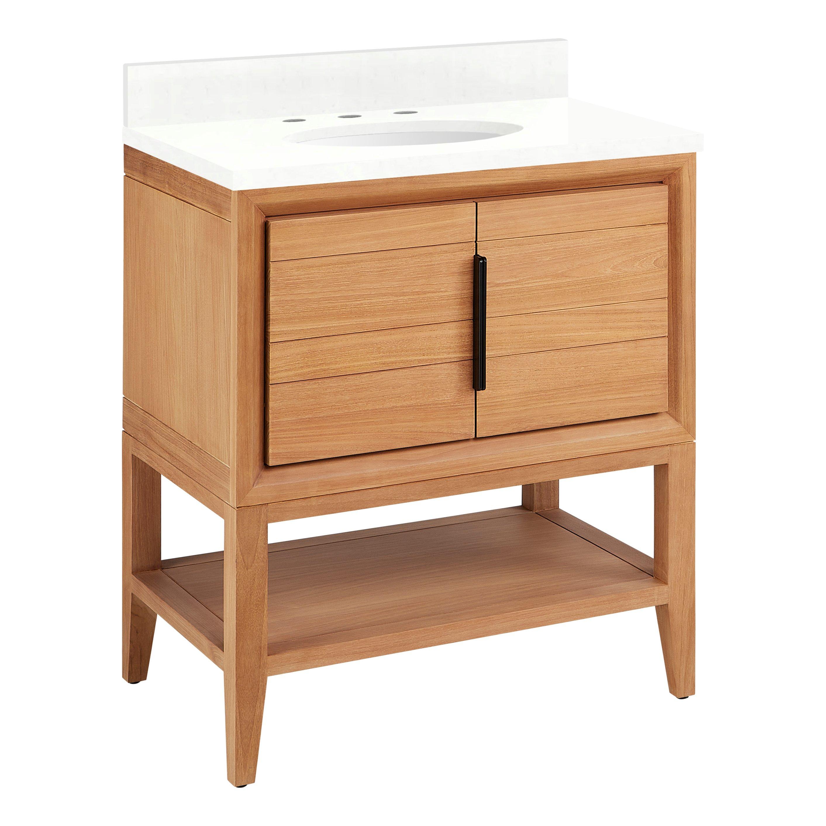 30" Aliso Console Vanity with Undermount - Outlets - Natural Teak - FW ...