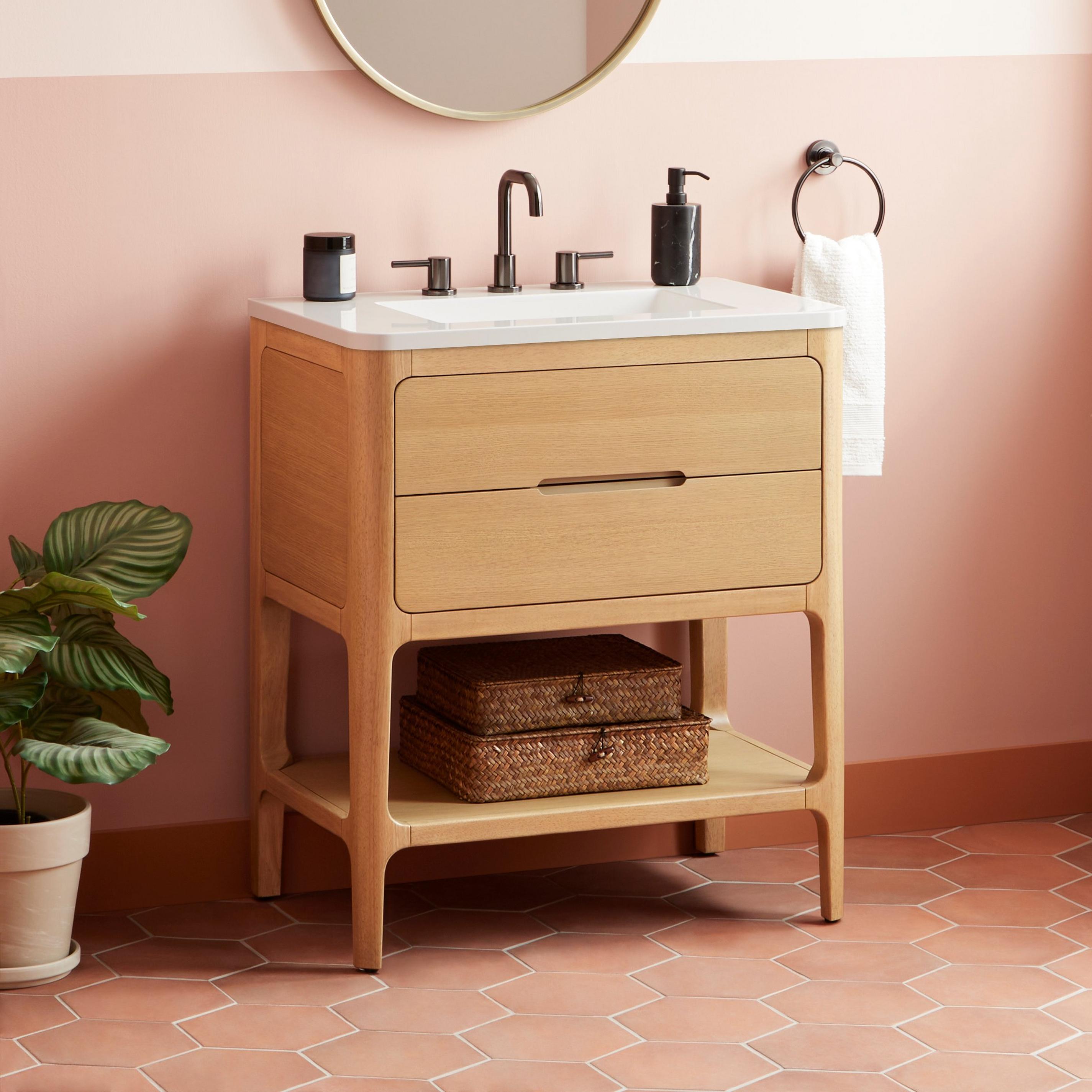 30" Rheya Narrow Console Vanity and Sink - Blonde Oak | Signature Hardware