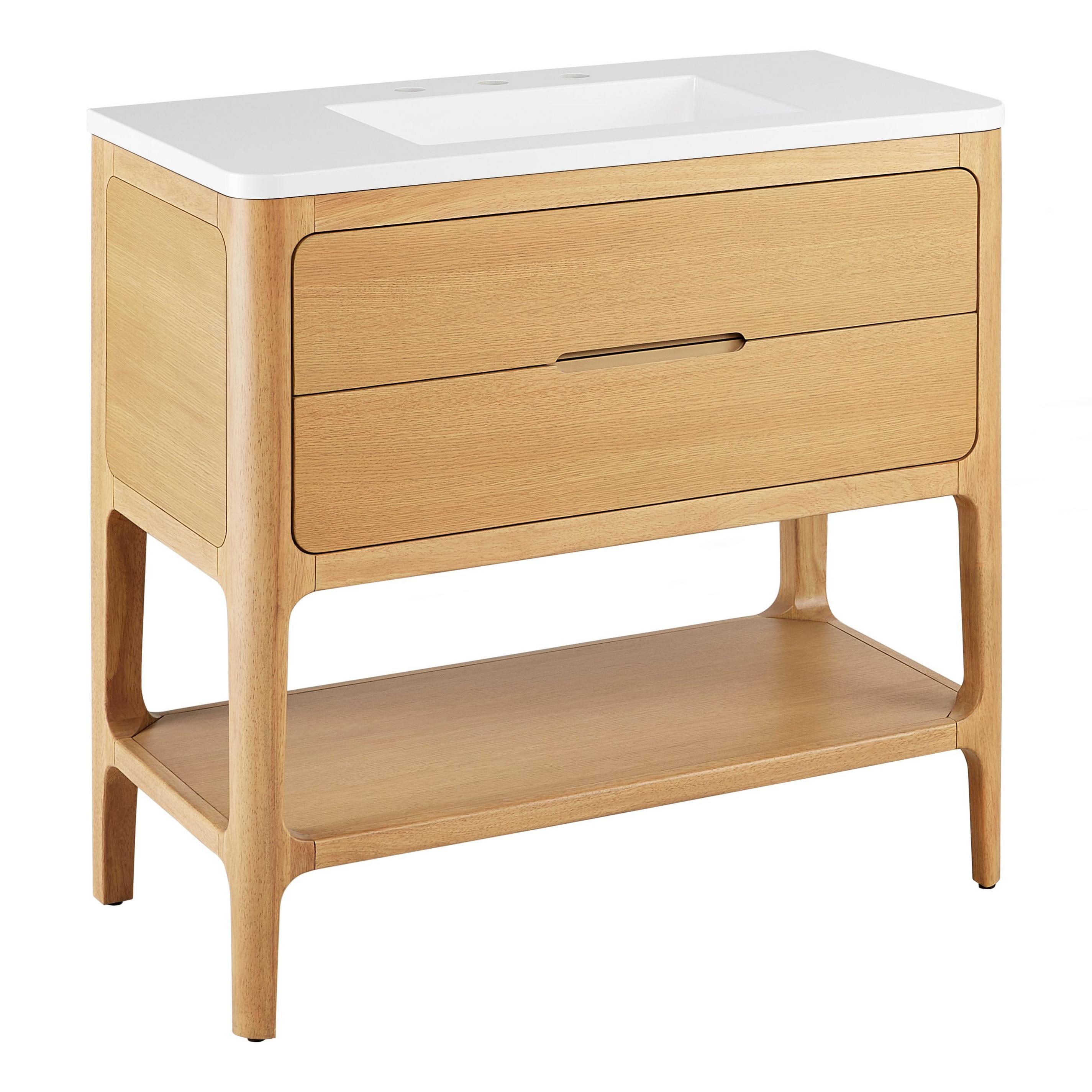 36" Rheya Narrow Console Vanity and Sink - Blonde Oak | Signature Hardware