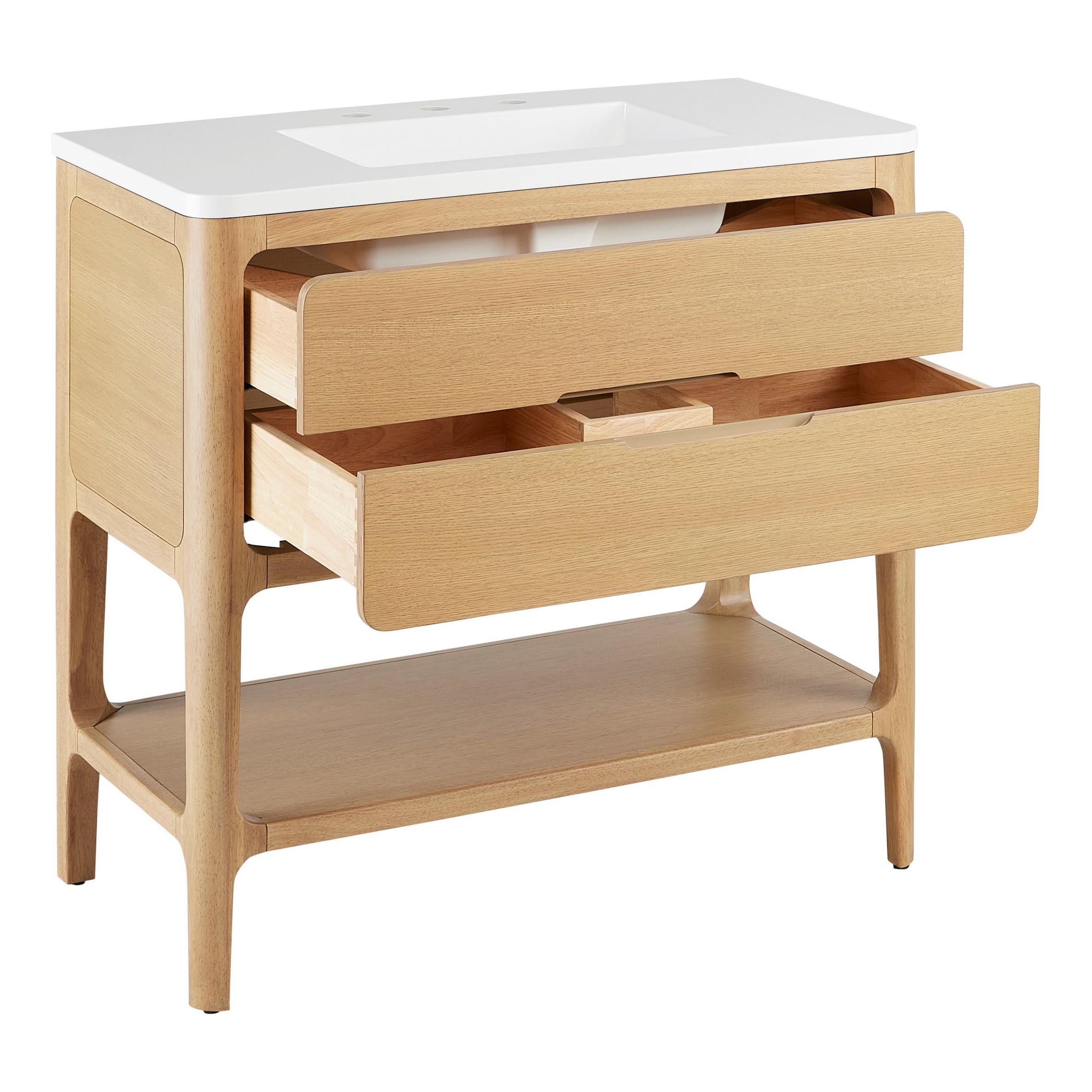 36" Rheya Narrow Console Vanity and Sink - Blonde Oak | Signature Hardware