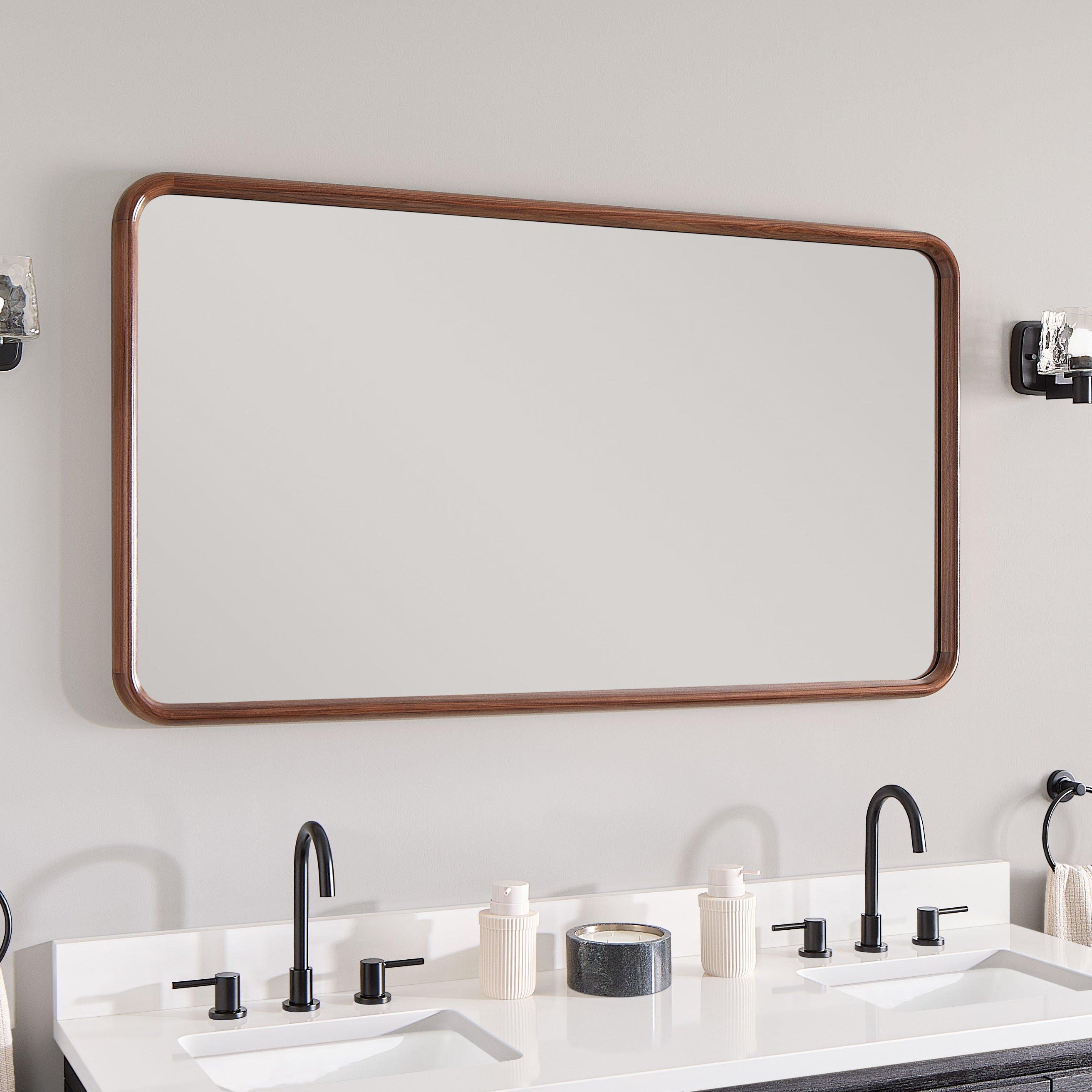 54" x 30" Sylvaine Rounded Rectangle Walnut Vanity Mirror - True Walnut ...