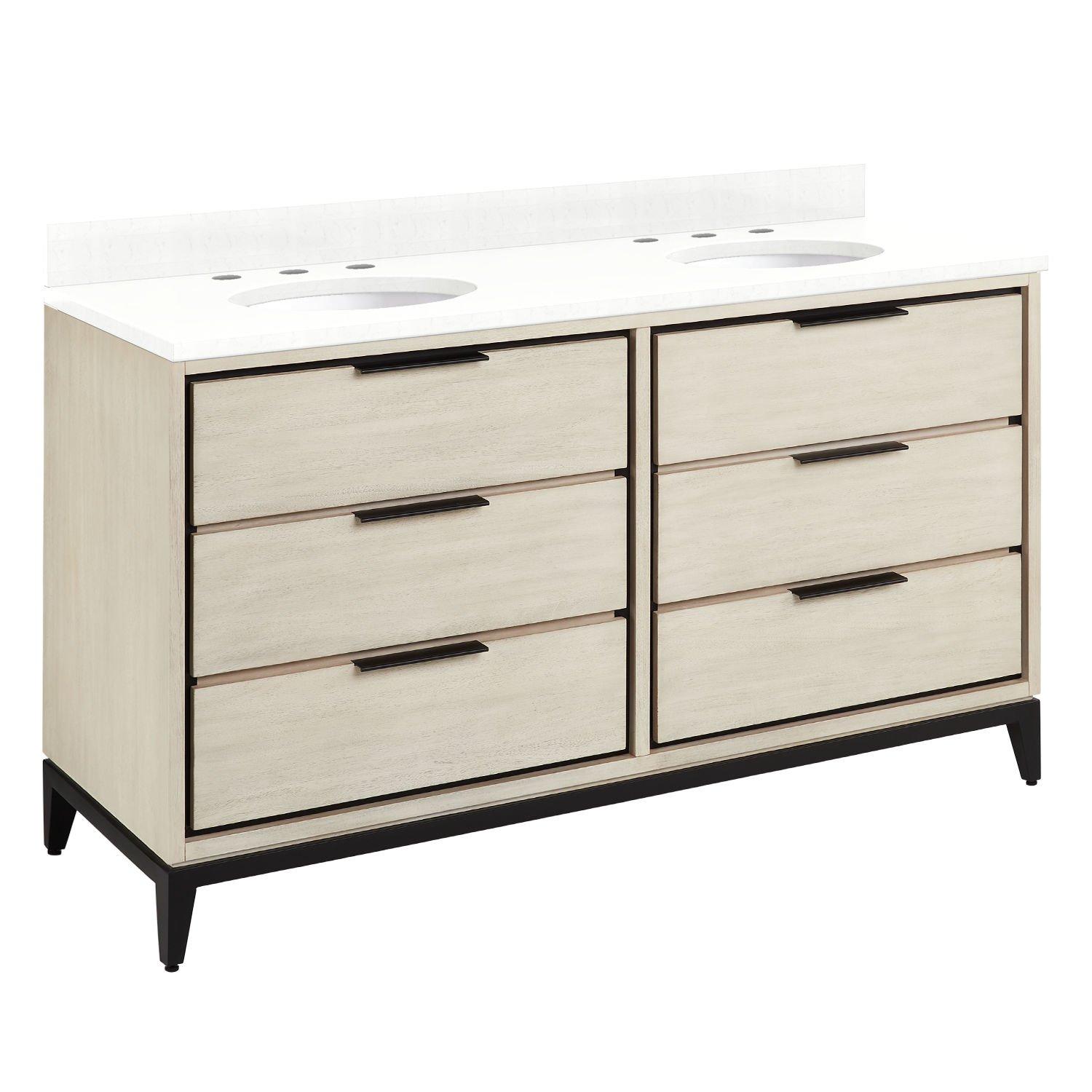 60" Hytes Mahogany Double Vanity With Undermount Sinks - Sky Gray ...