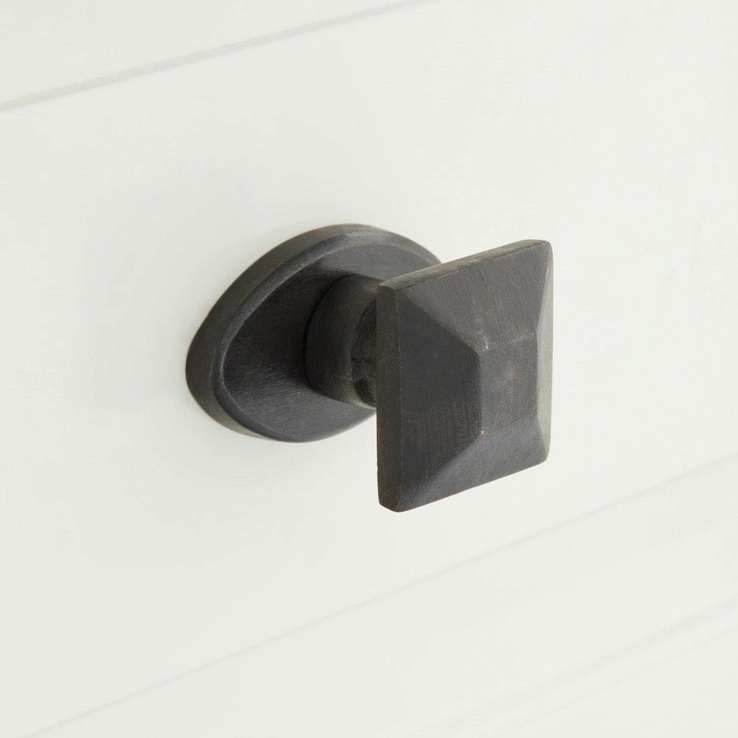 1-1/4" Solid Bronze Square Knob with 2" Oval Base Plate - Bronze Patina ...