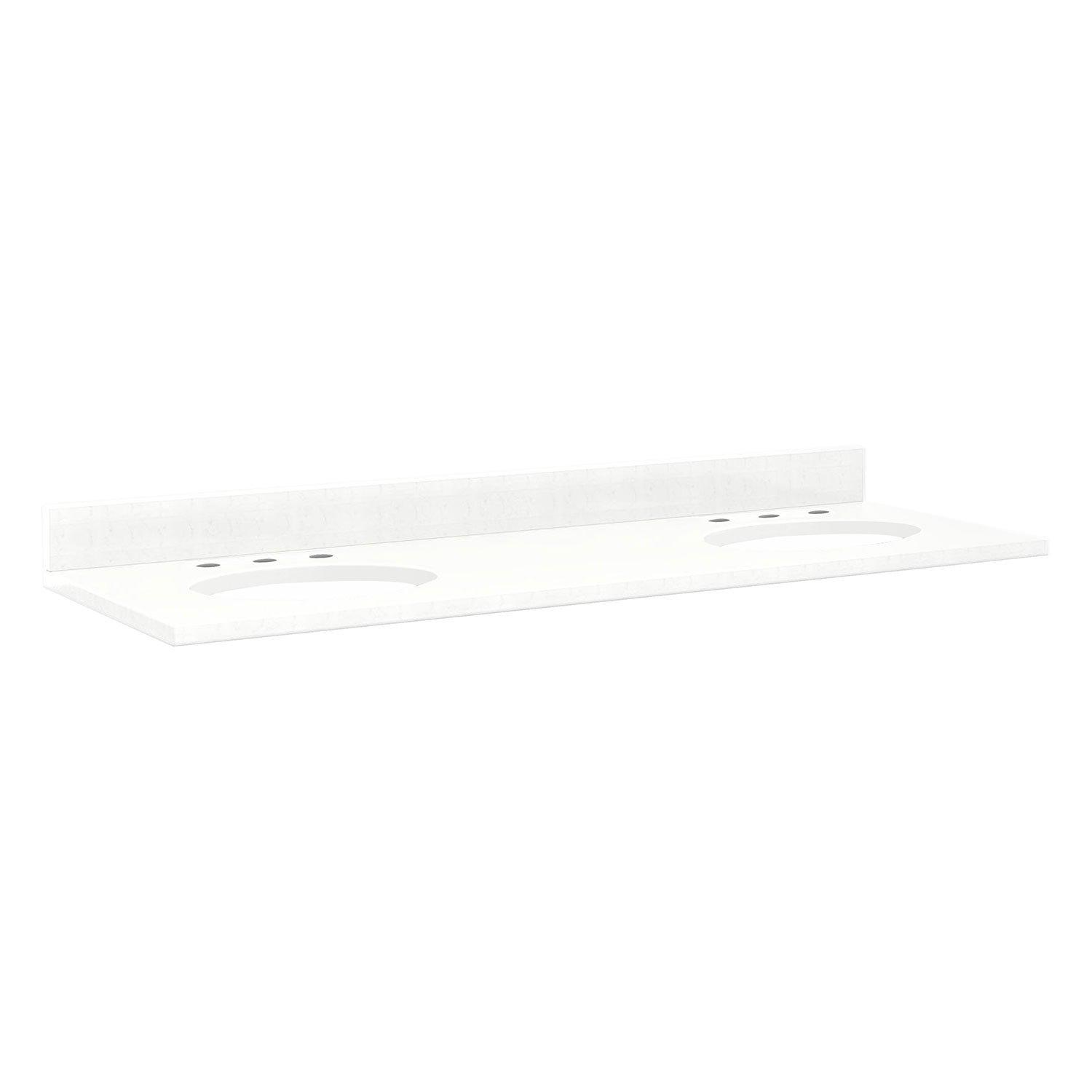 61" x 22" 3cm Quartz Vanity Top with Undermount Sinks - Feathered White ...